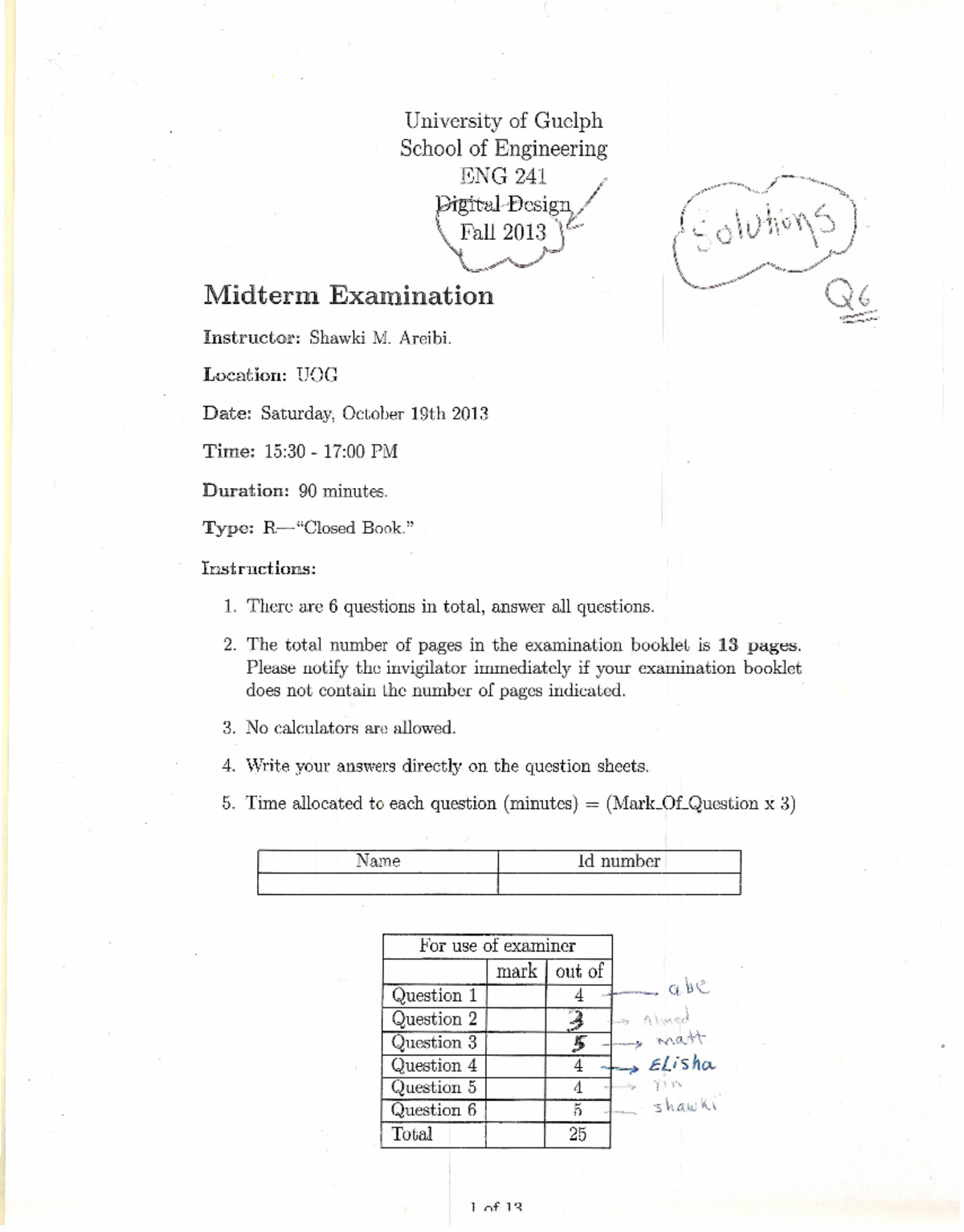 Exam 2013, questions and answers - University of Guelph School of ...