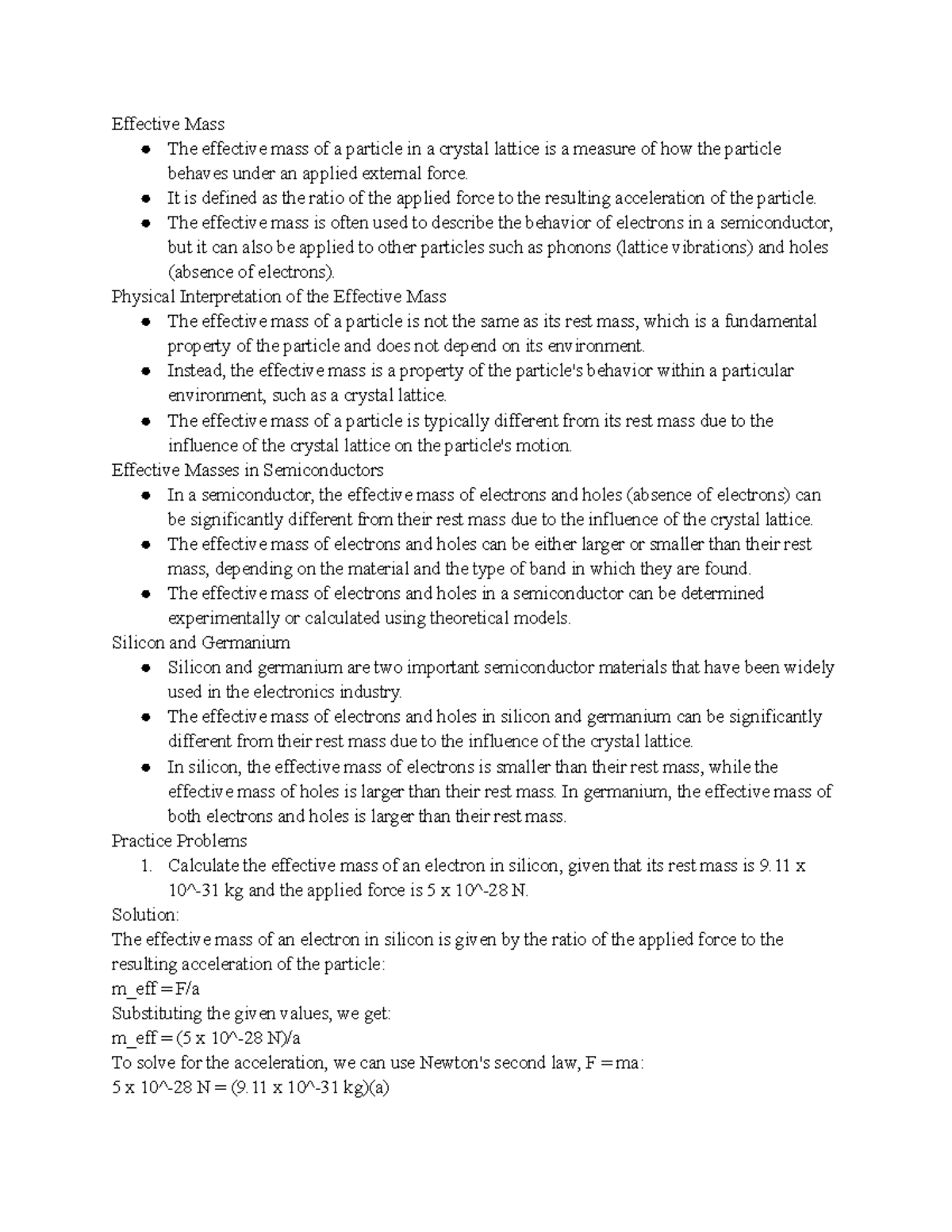 Chapter 11.2 Notes - Effective Mass The effective mass of a particle in ...
