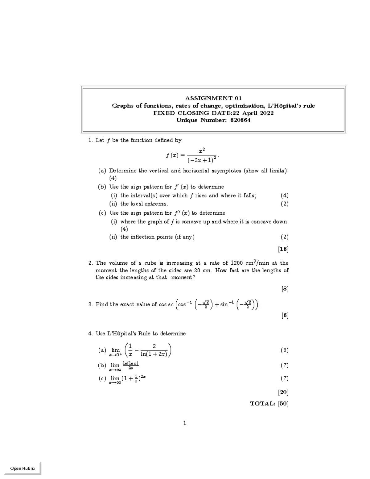 2022 Assignment 1 MAT1613 - ASSIGNMENT 01 Graphs of functions, rates of ...