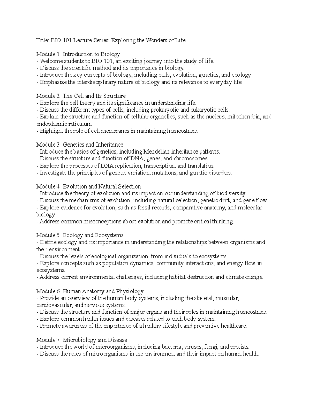 Studocu Biology Lecture Notes and Modules - Title: BIO 101 Lecture ...