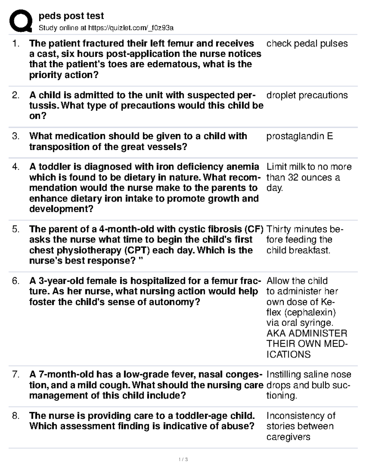 Peds POST TEST - post test peds - peds post test Study online at ...