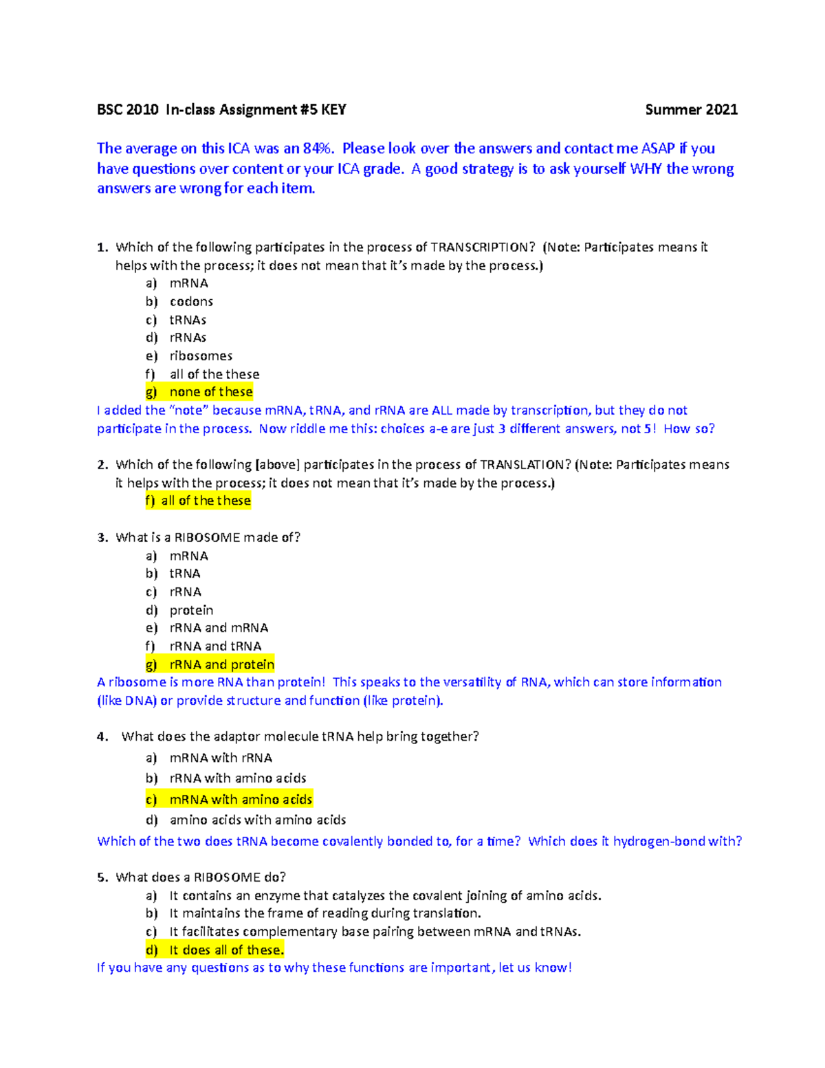 In Class Assignment #5 KEY posting 2021 - BSC 2010 In-class Assignment ...