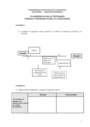 Guía de preguntas Unidad 1 - Filosofía (curso de ingreso) - UNLaM - Studocu