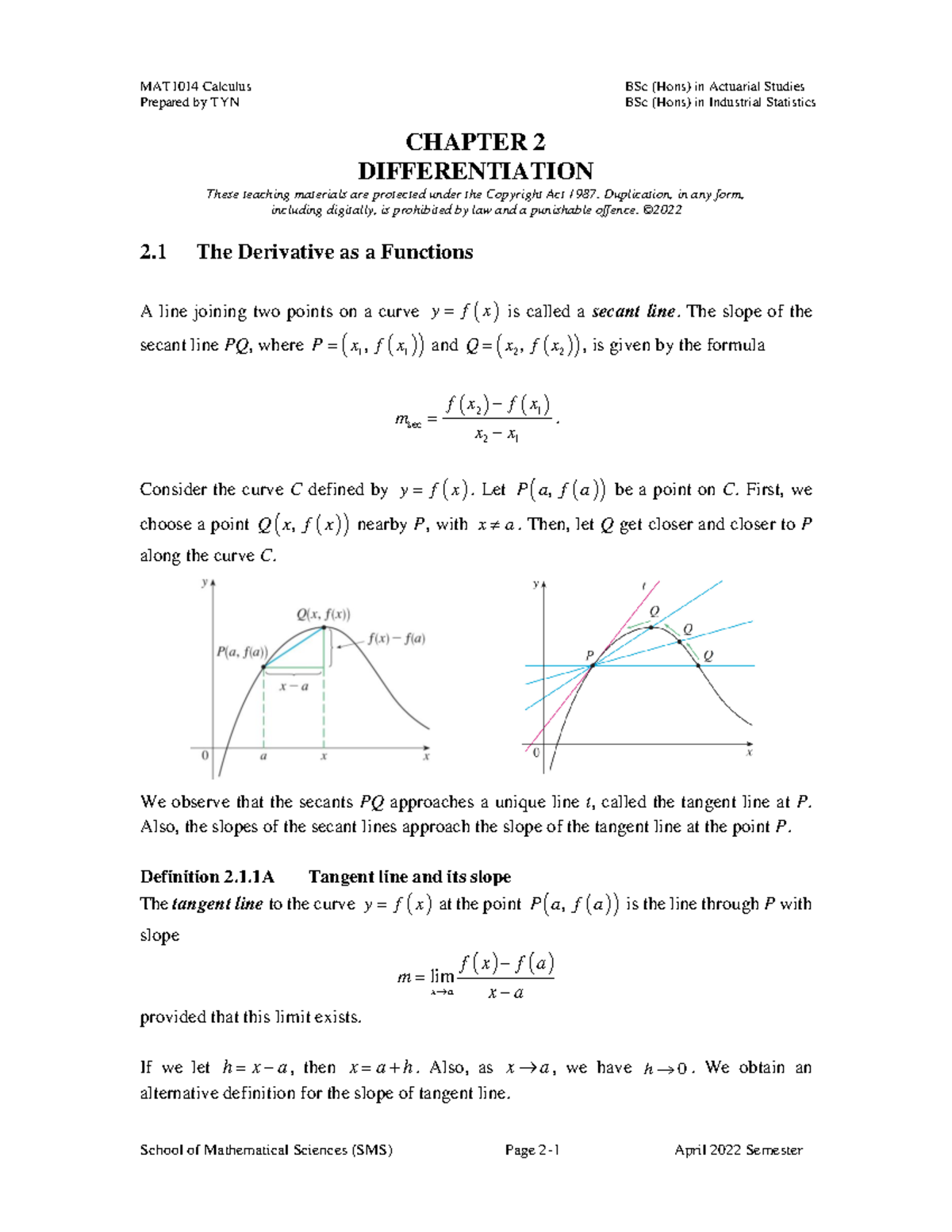 Lecture Notes Chapter 2 Mat1014 Calculus Prepared By Tyn Bsc Hons In Industrial Statistics