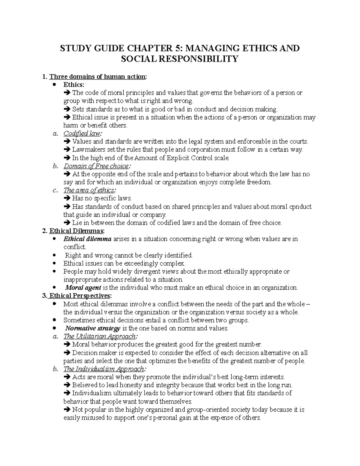 Study Guide Chapter 5 - STUDY GUIDE CHAPTER 5: MANAGING ETHICS AND ...