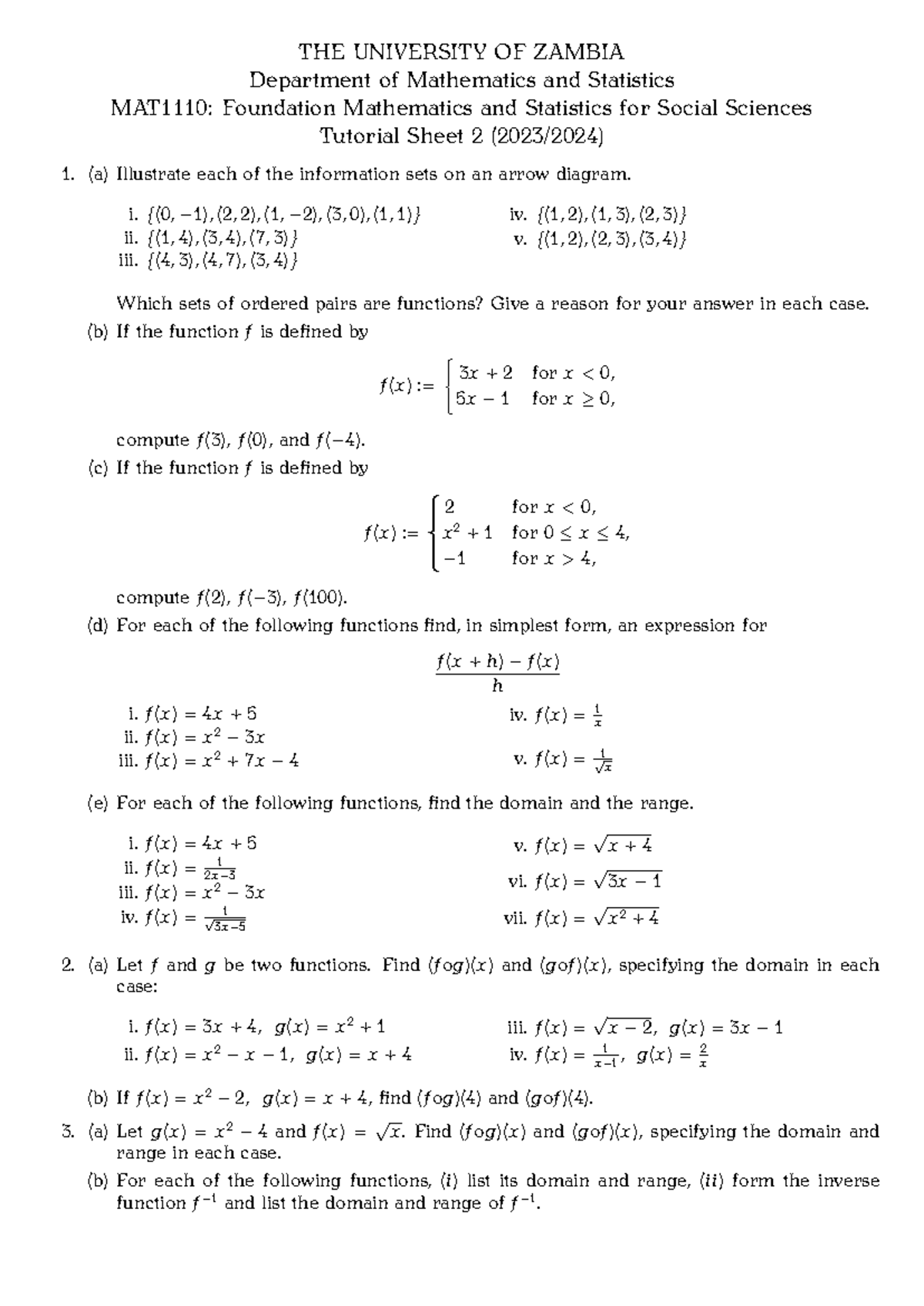 T Sheet 2 2023 2024 240405 105528 - THE UNIVERSITY OF ZAMBIA Department ...
