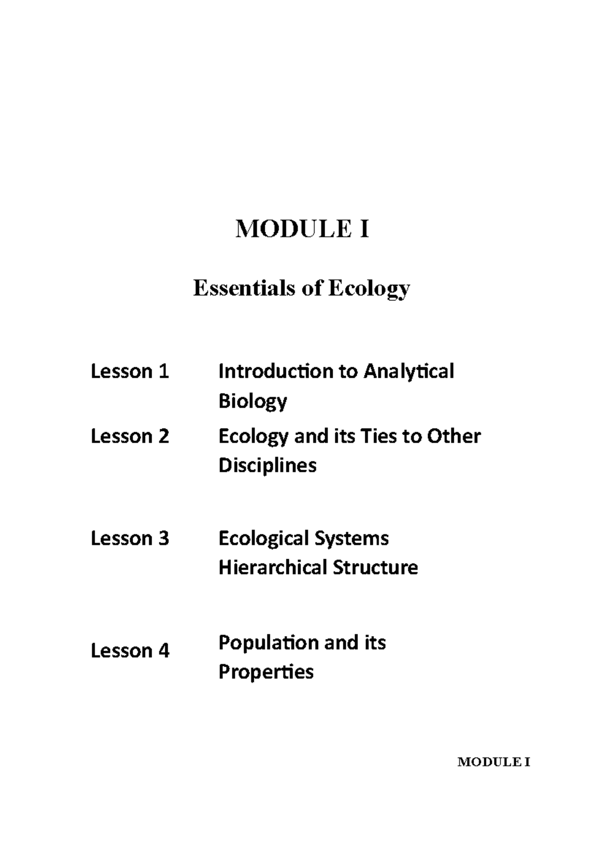 CGES Gen Ecol Mod I - Ecology - MODULE I Essentials of Ecology Lesson 1 ...