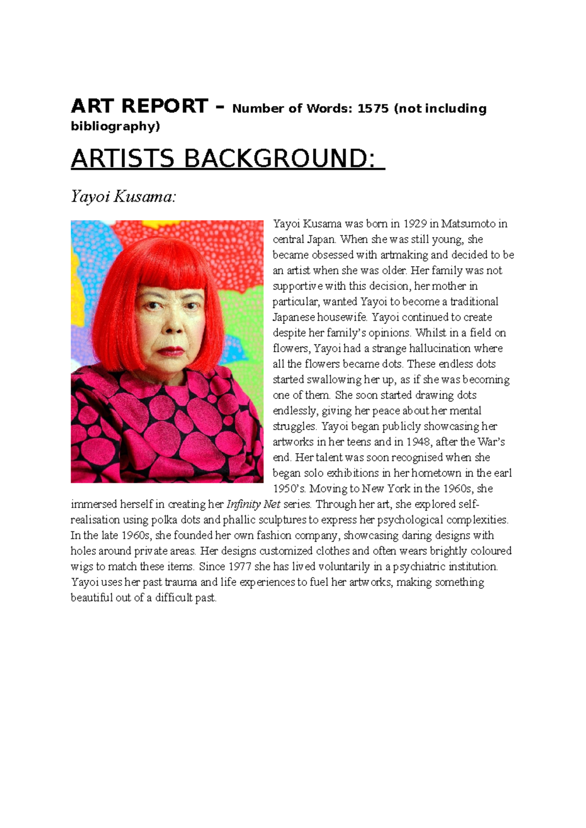 Art report - task one - cndmcd - ART REPORT – Number of Words: 1575 ...
