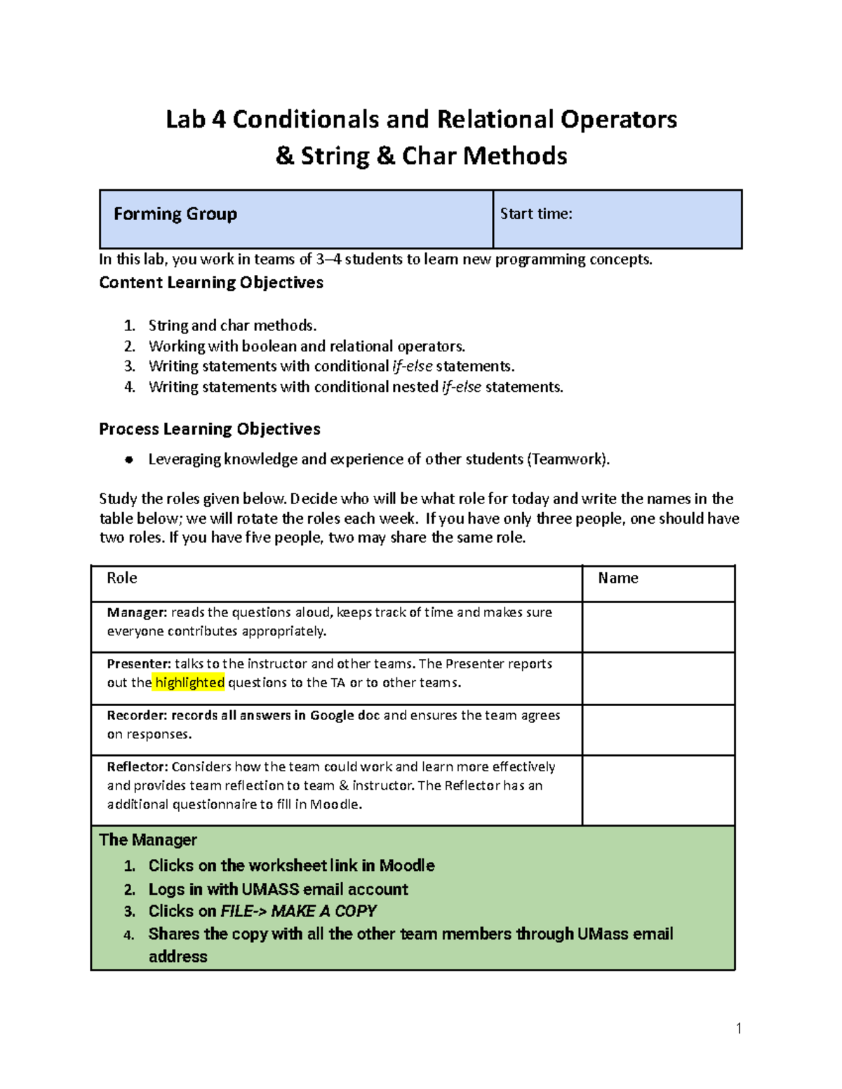 CS 121 - Copy of LAB 4 Conditionals & Relational Operators Student ...