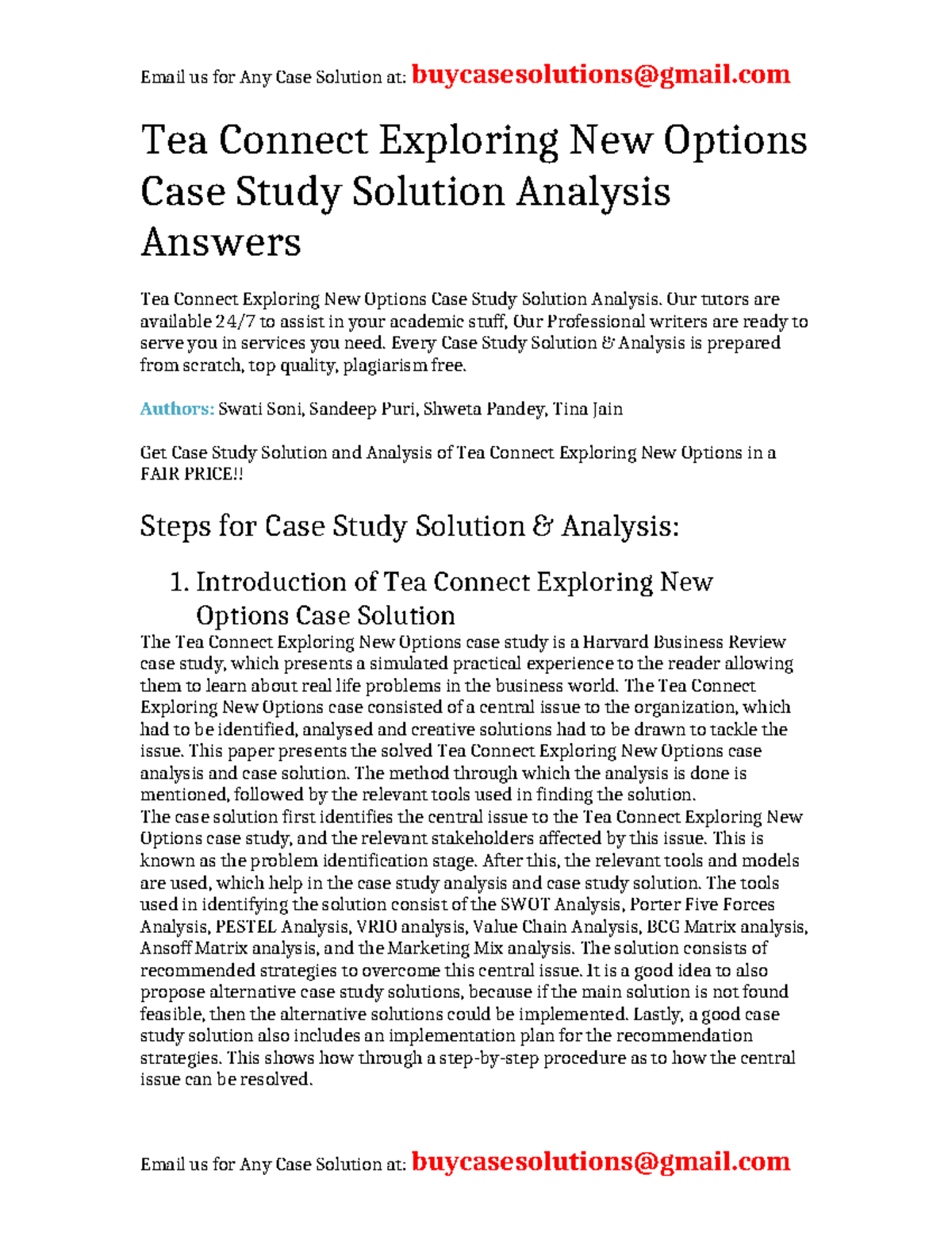 Case Solution Tea Connect Exploring New Options - Tea Connect Exploring ...