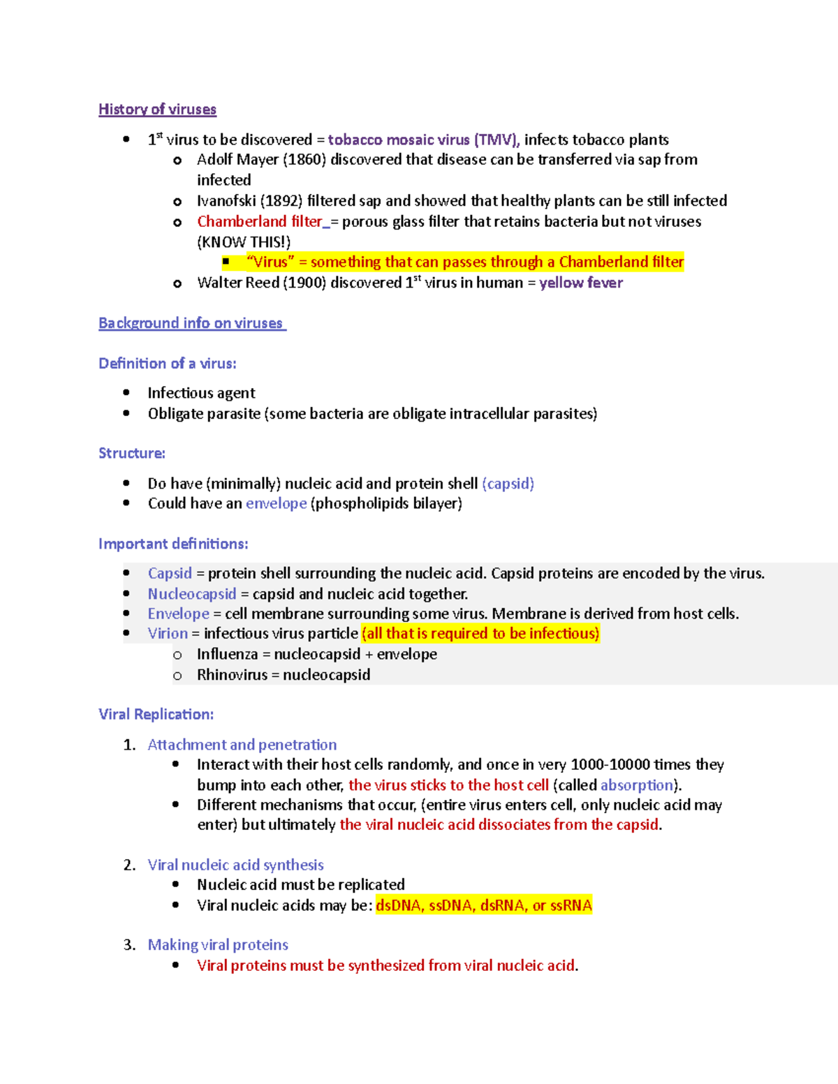 Unit 4 Notes - History of viruses 1 st virus to be discovered = tobacco ...