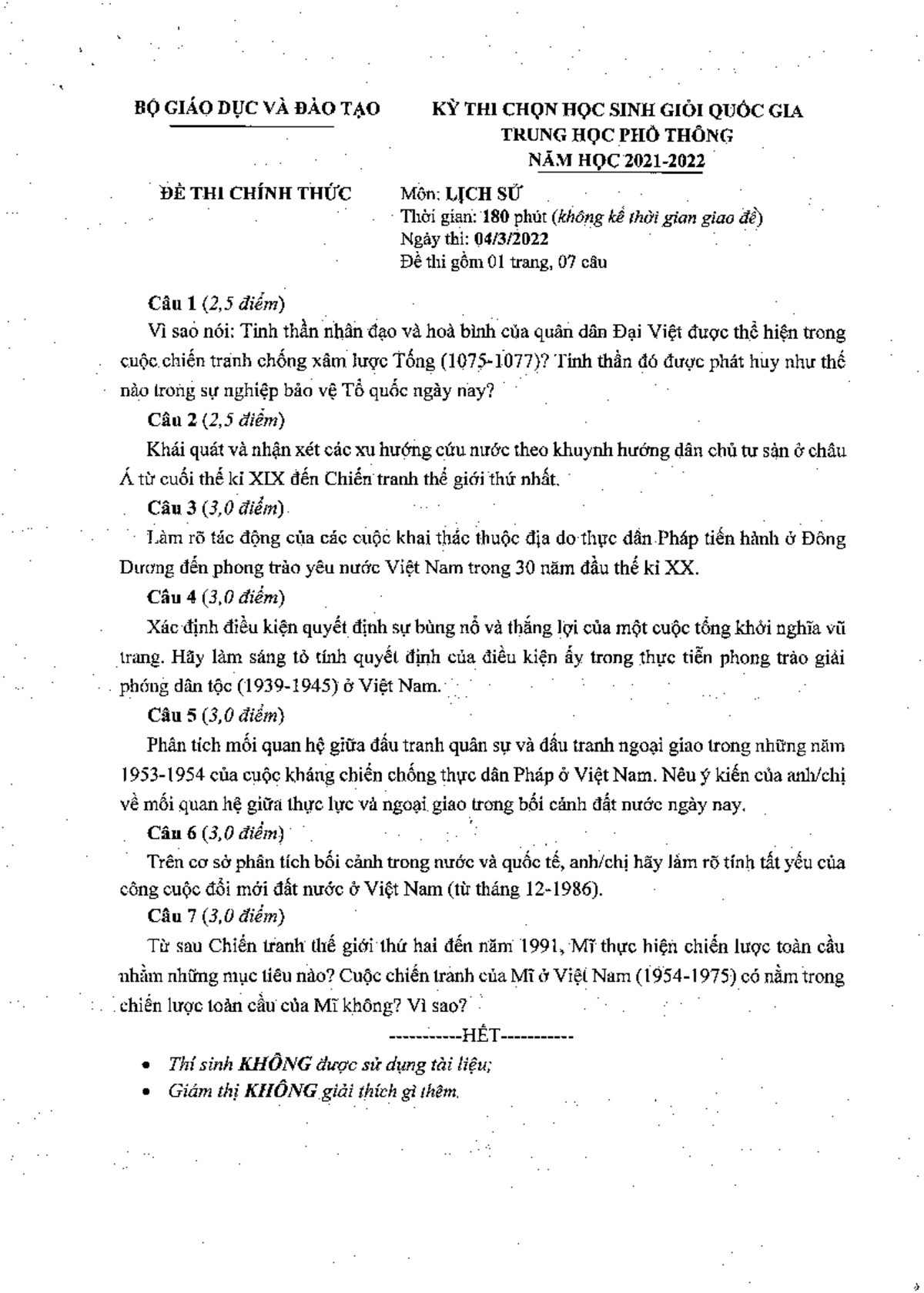 De thi chon hoc sinh gioi quoc gia thpt nam hoc 2021 2022 mon lich su - công nghệ máy tính - Studocu
