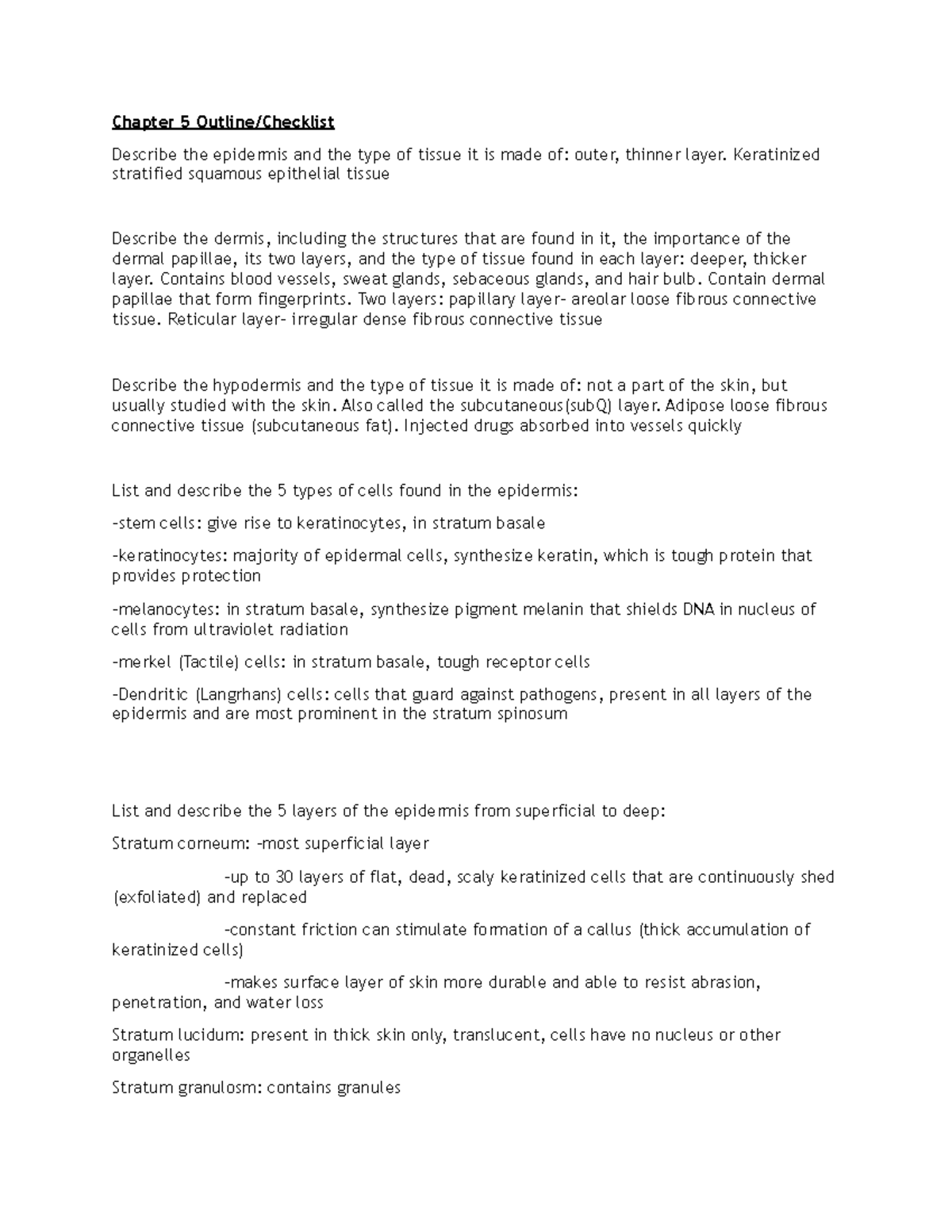 Chapter 5 Outline answers 5 - Chapter 5 Outline/Checklist Describe the ...