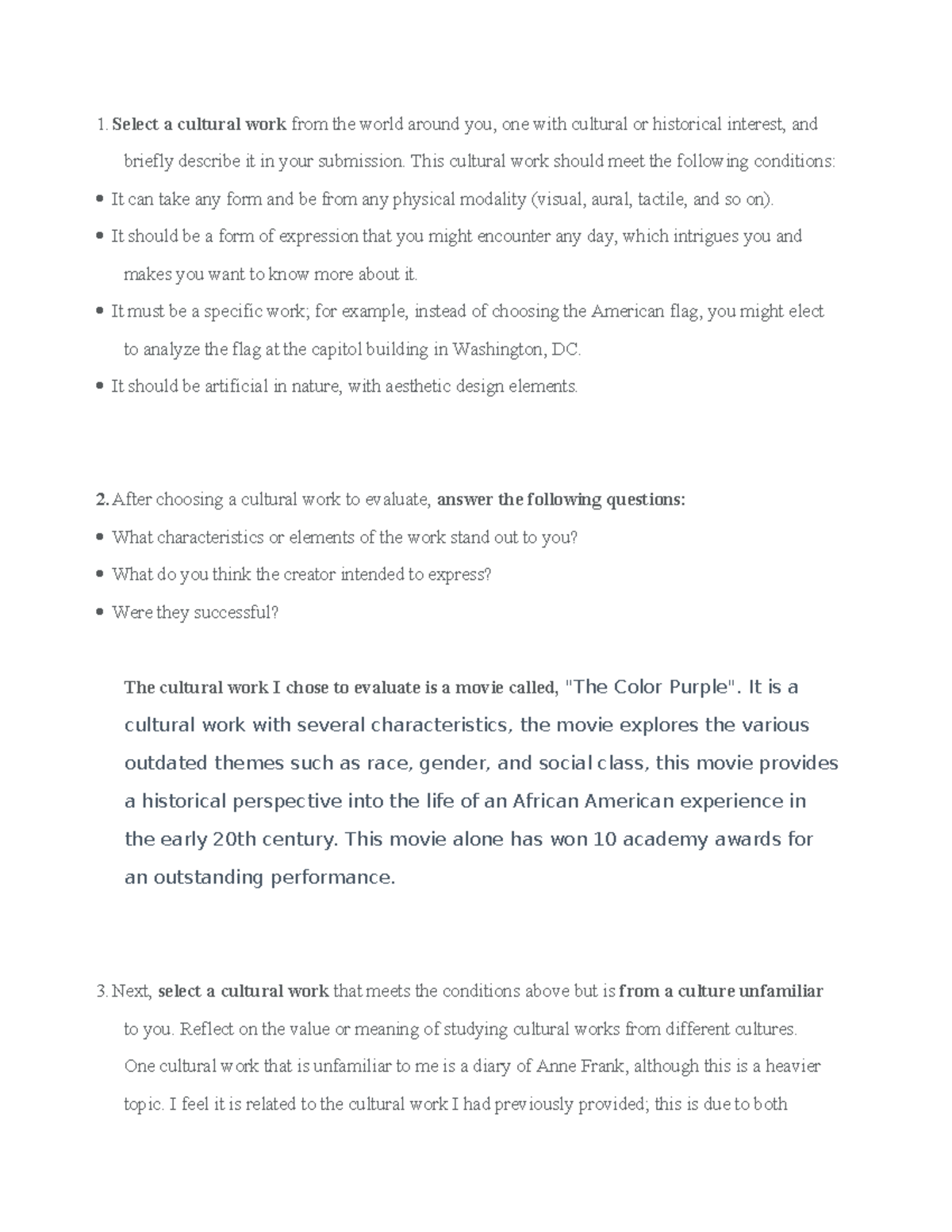 2-2 Project Proposal HUM - Select a cultural work from the world around ...