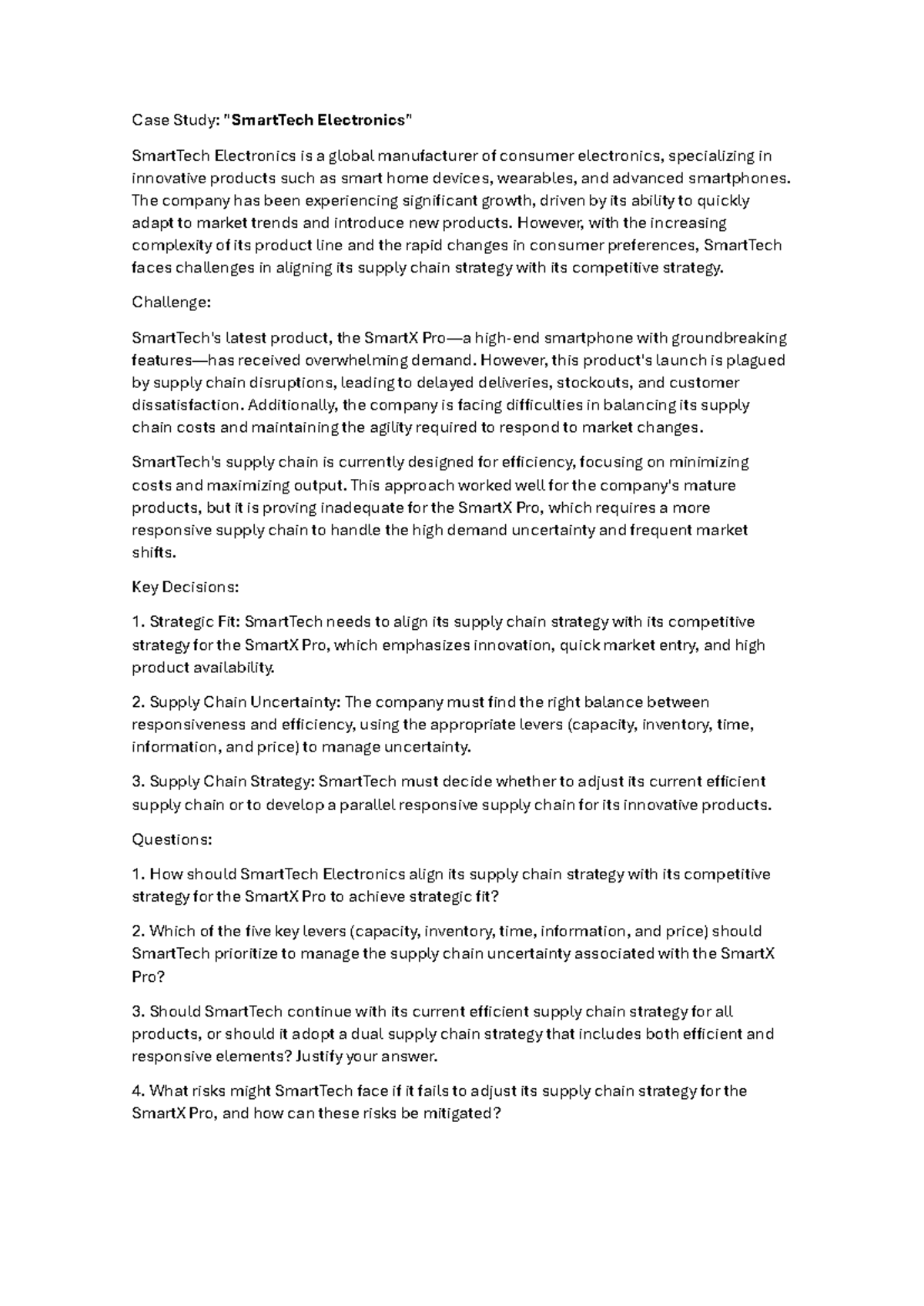 Case Study Smart Electronics - Case Study: "SmartTech Electronics ...