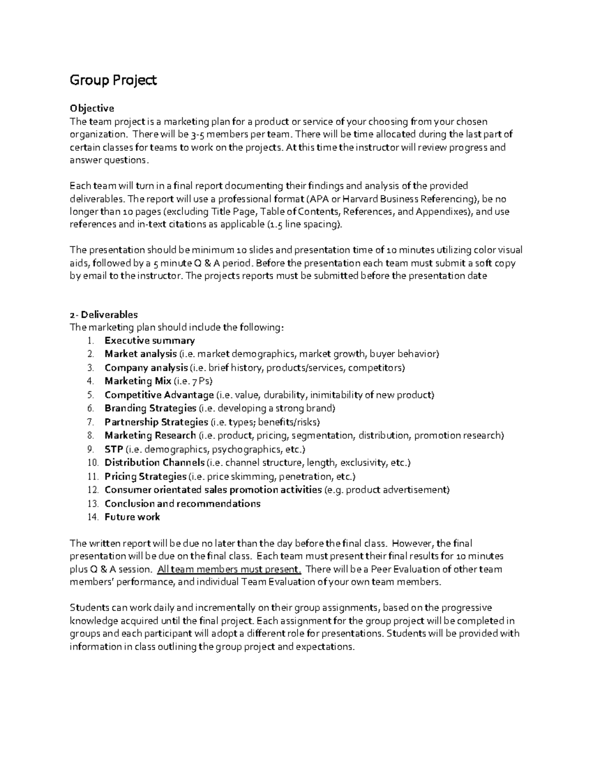 MKT Group Project for students - Group Project Objective The team ...