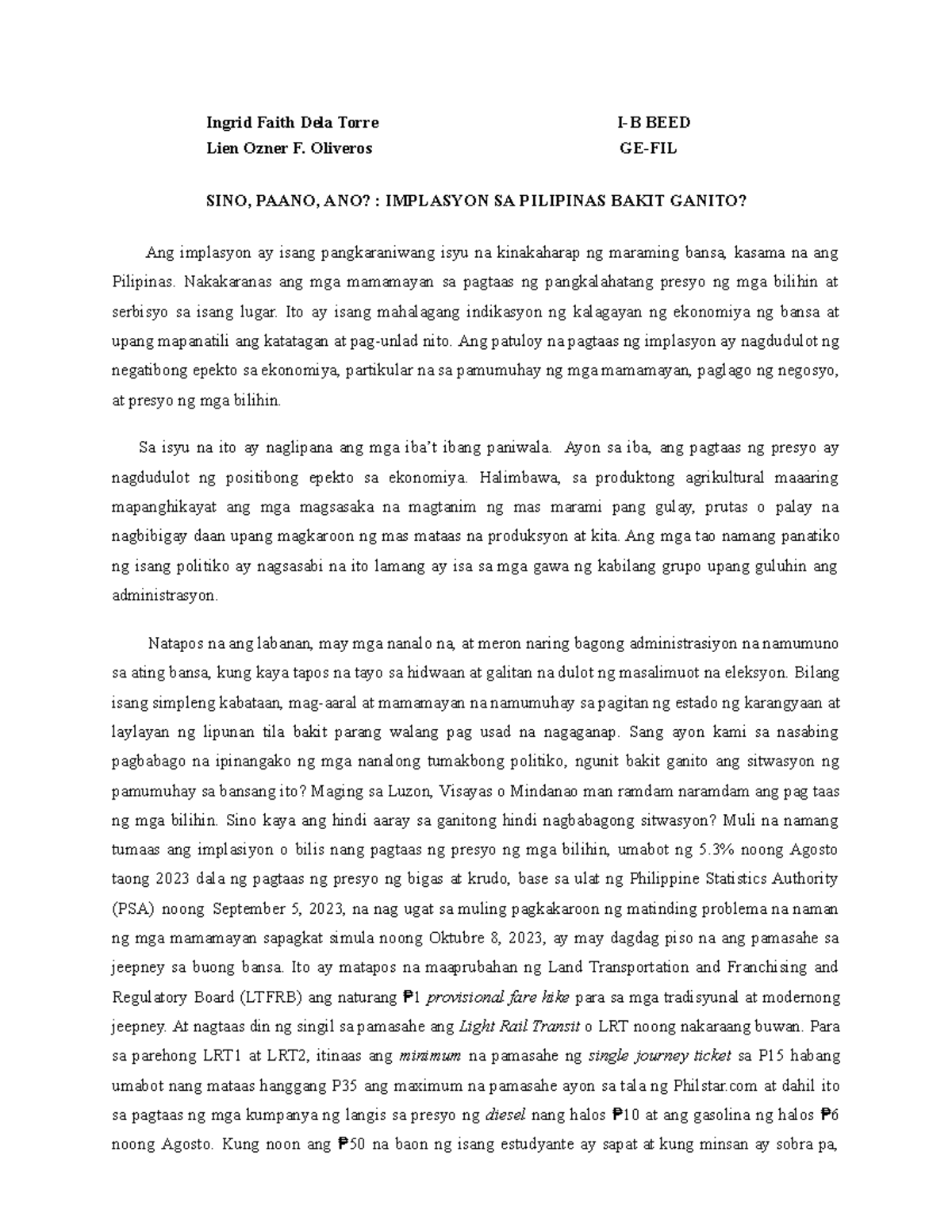 Position-paper - example - Ingrid Faith Dela Torre I-B BEED Lien Ozner ...