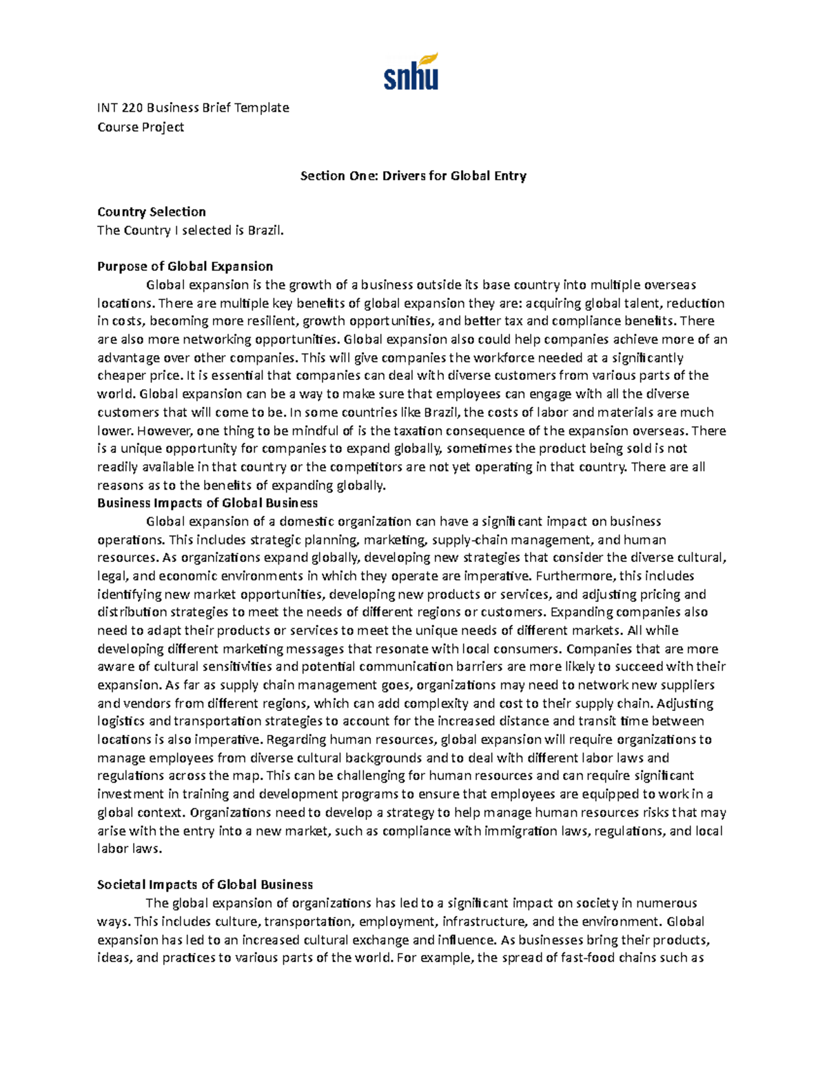 INT 220 Business Brief Template - INT 220 Business Brief Template ...