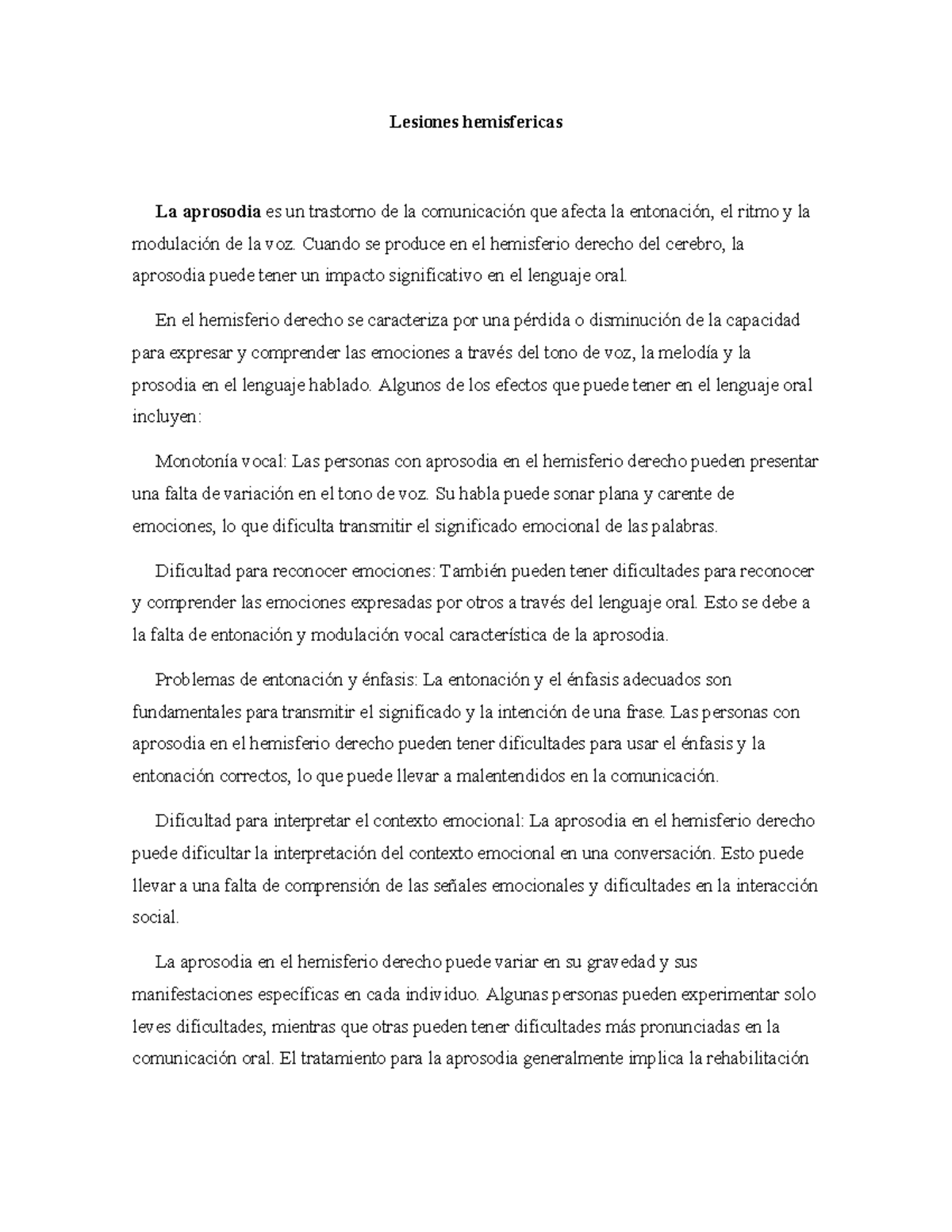 Lesiones hemisfericas - Cuando se produce en el hemisferio derecho del ...
