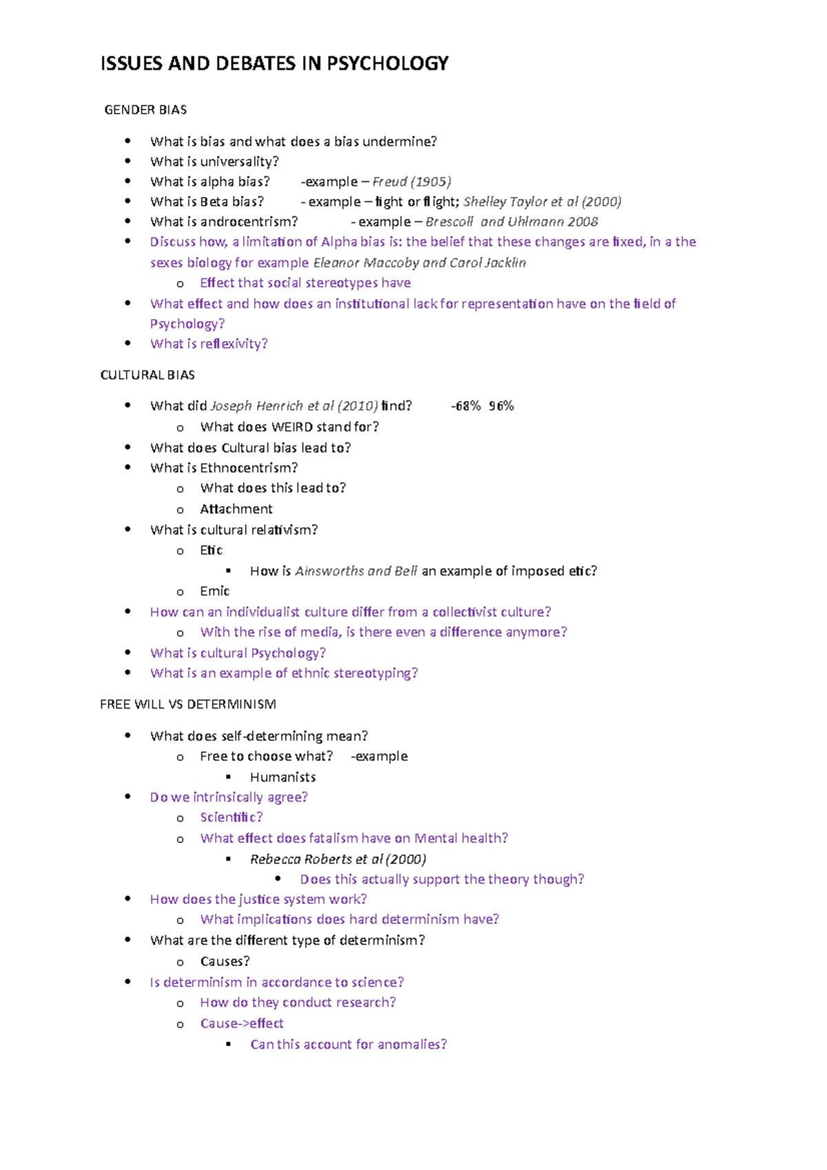 Questions for Issues and Debates - ISSUES AND DEBATES IN PSYCHOLOGY ...