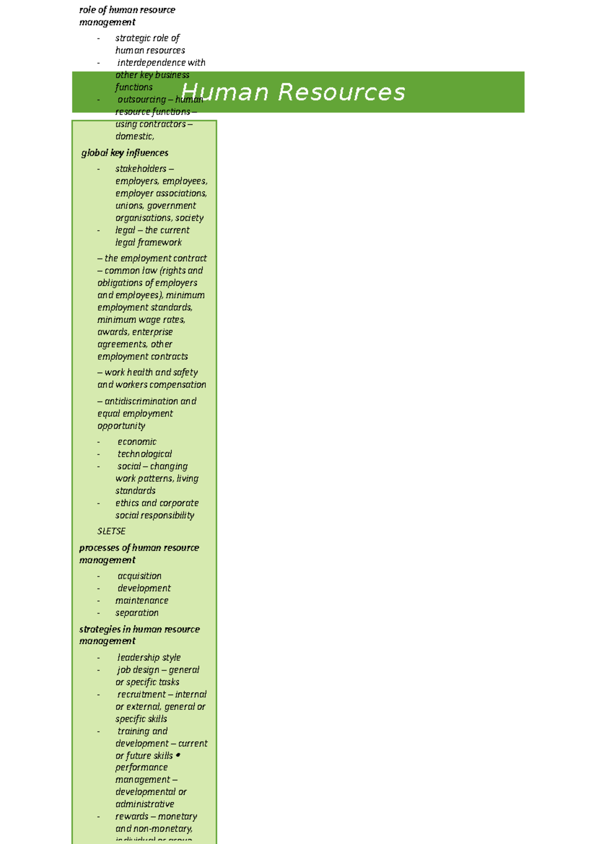 Human Resources - Study notes :) - Studocu