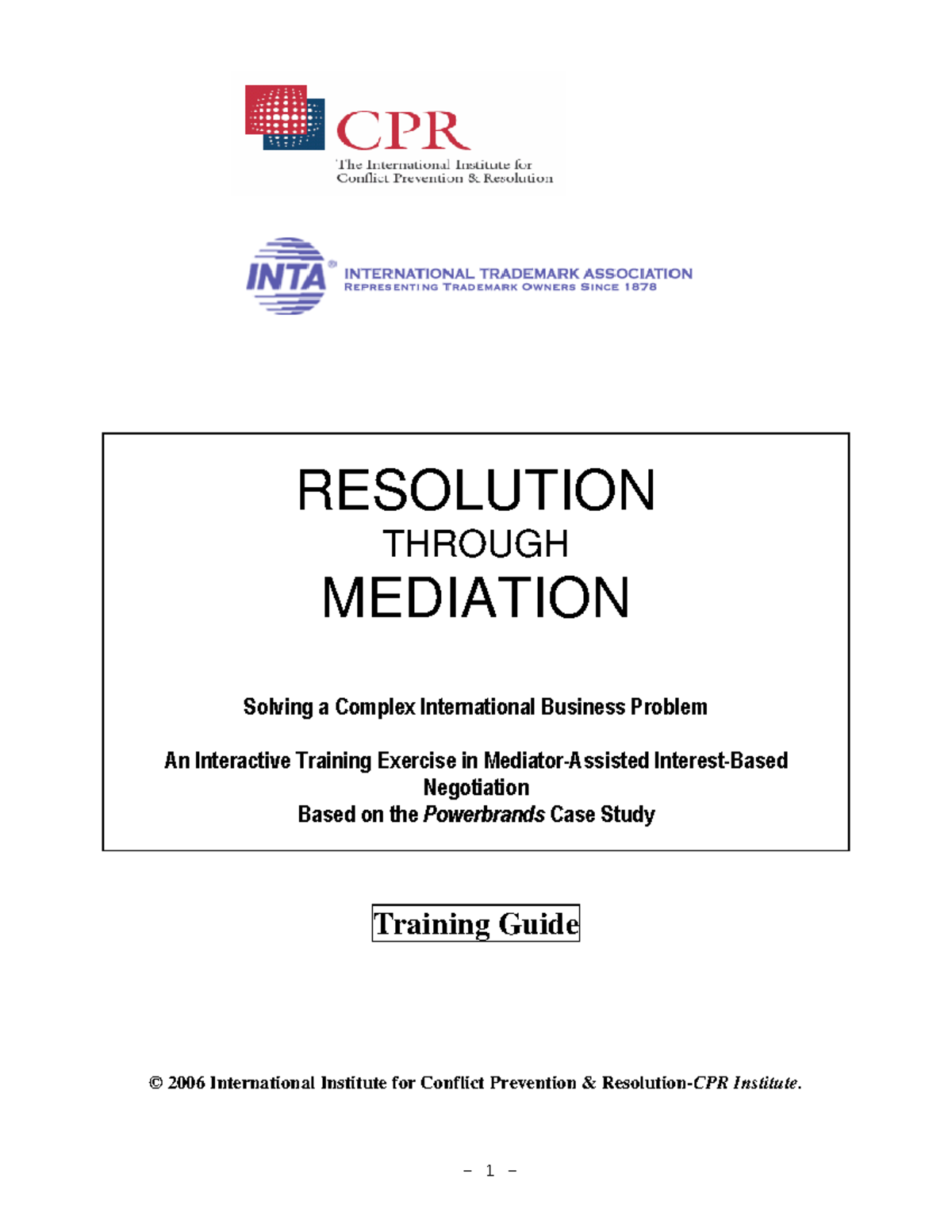 APDR Wonderbrandski-Alcopops - RESOLUTION THROUGH MEDIATION - Studocu