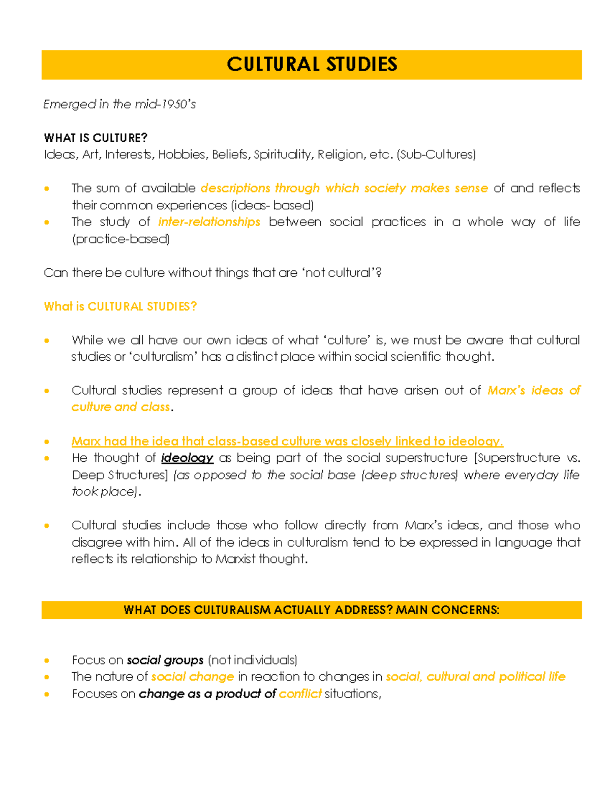 Culturalism - CULTURAL STUDIES Emerged in the mid-1950’s WHAT IS ...