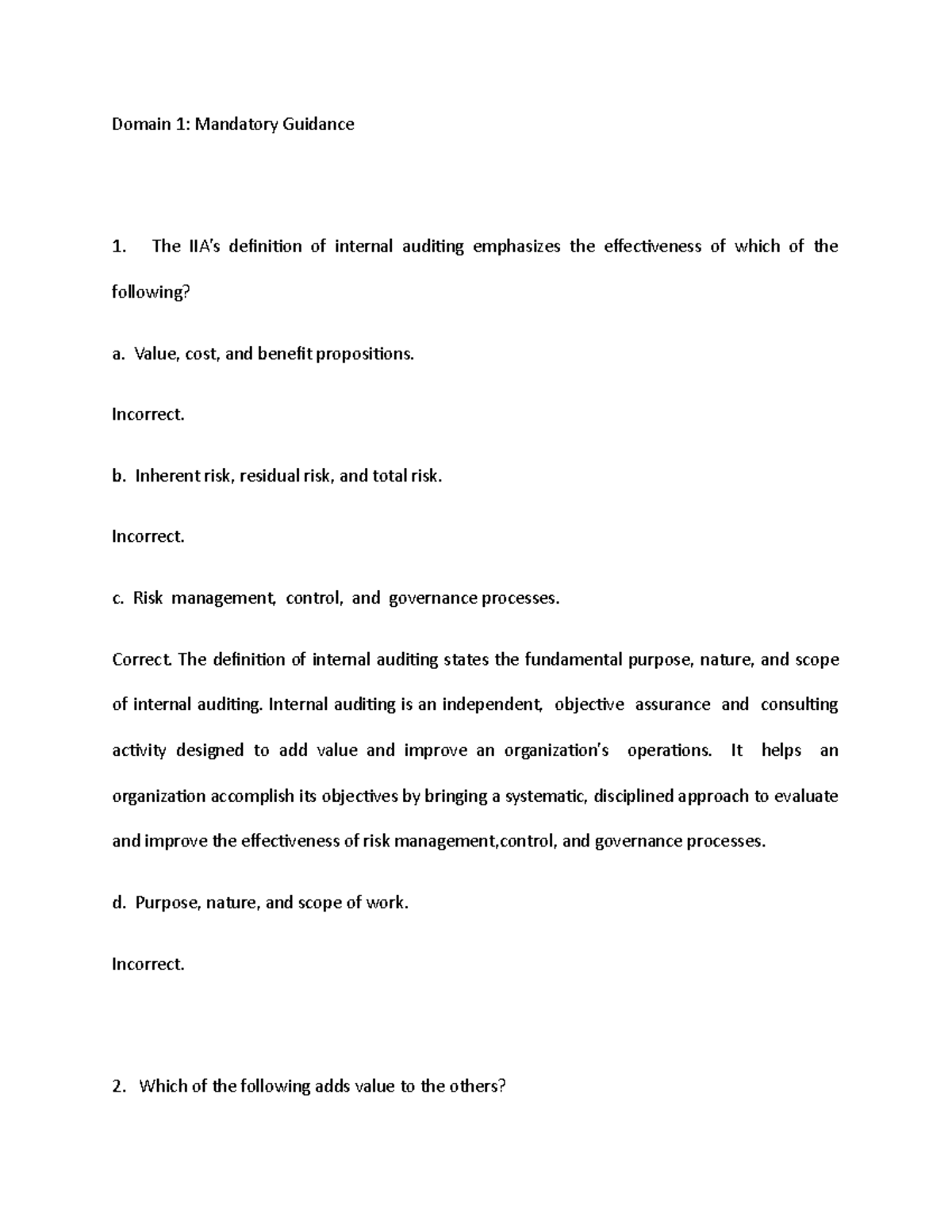 Domain 1 - Internal Audit Basics: Mandatory Guidance - Domain 1 ...
