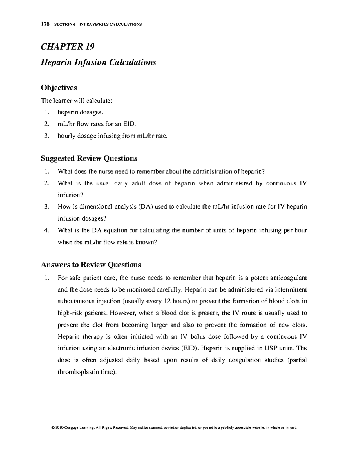 Heparin Infusion Calculation - 178 SECTION 6 INTRAVENOUS CALCULATIONS ...