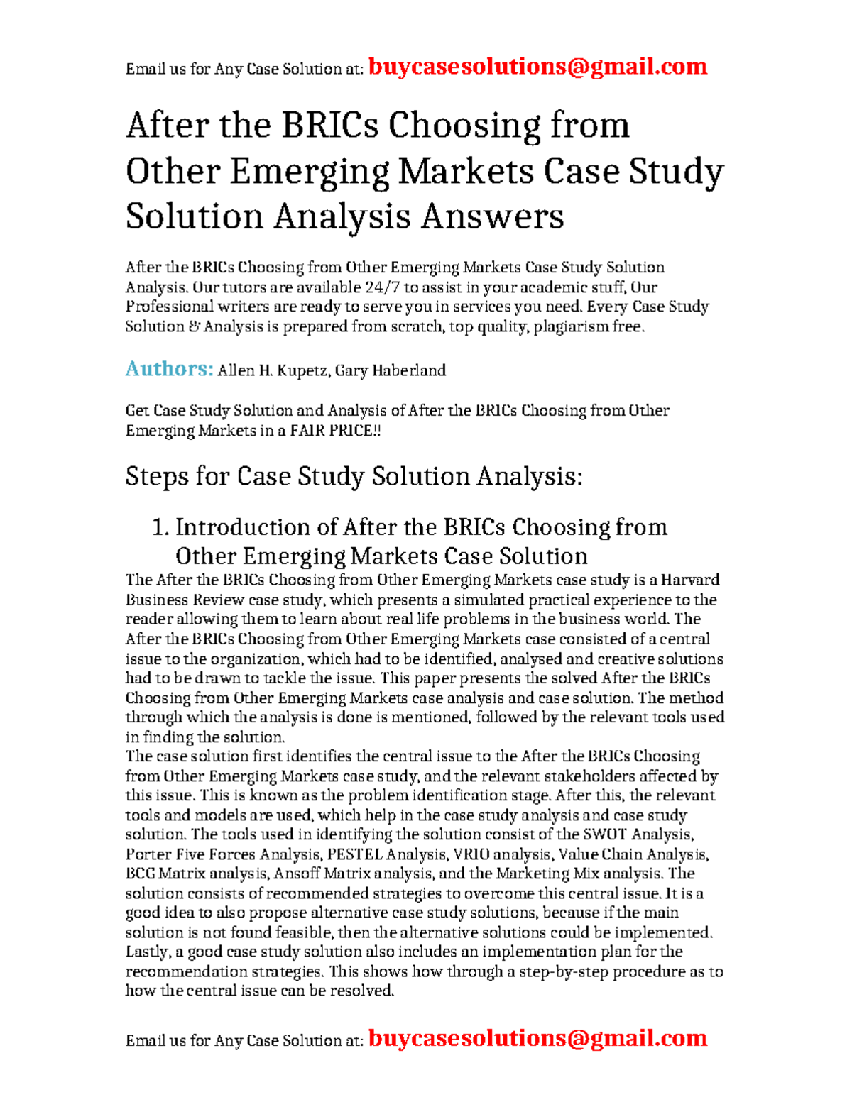 Case Solution After the BRICs Choosing from Other Emerging Markets - After the BRICs Choosing ...