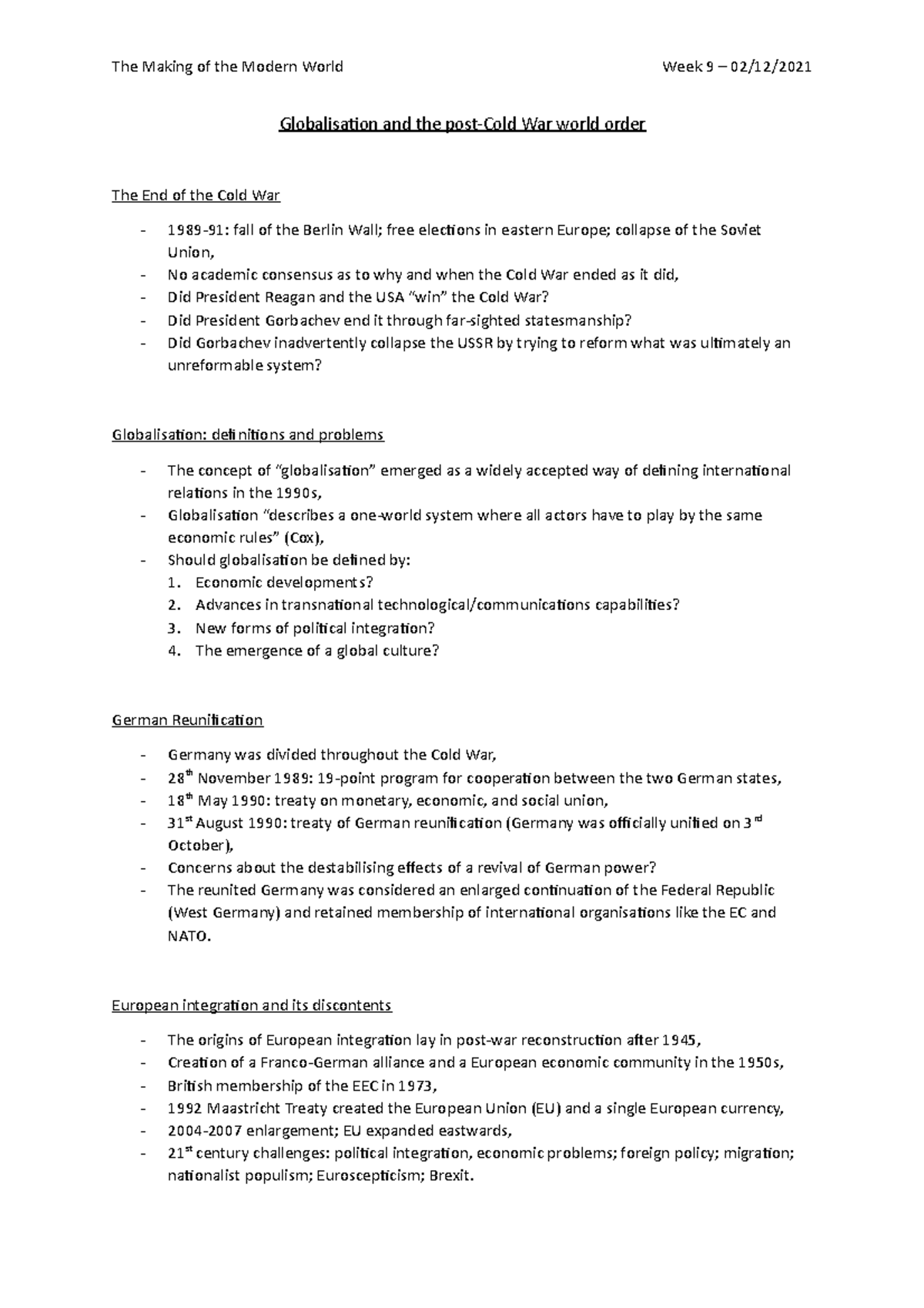 9.2 Globalisation and the post-Cold War world order - European ...