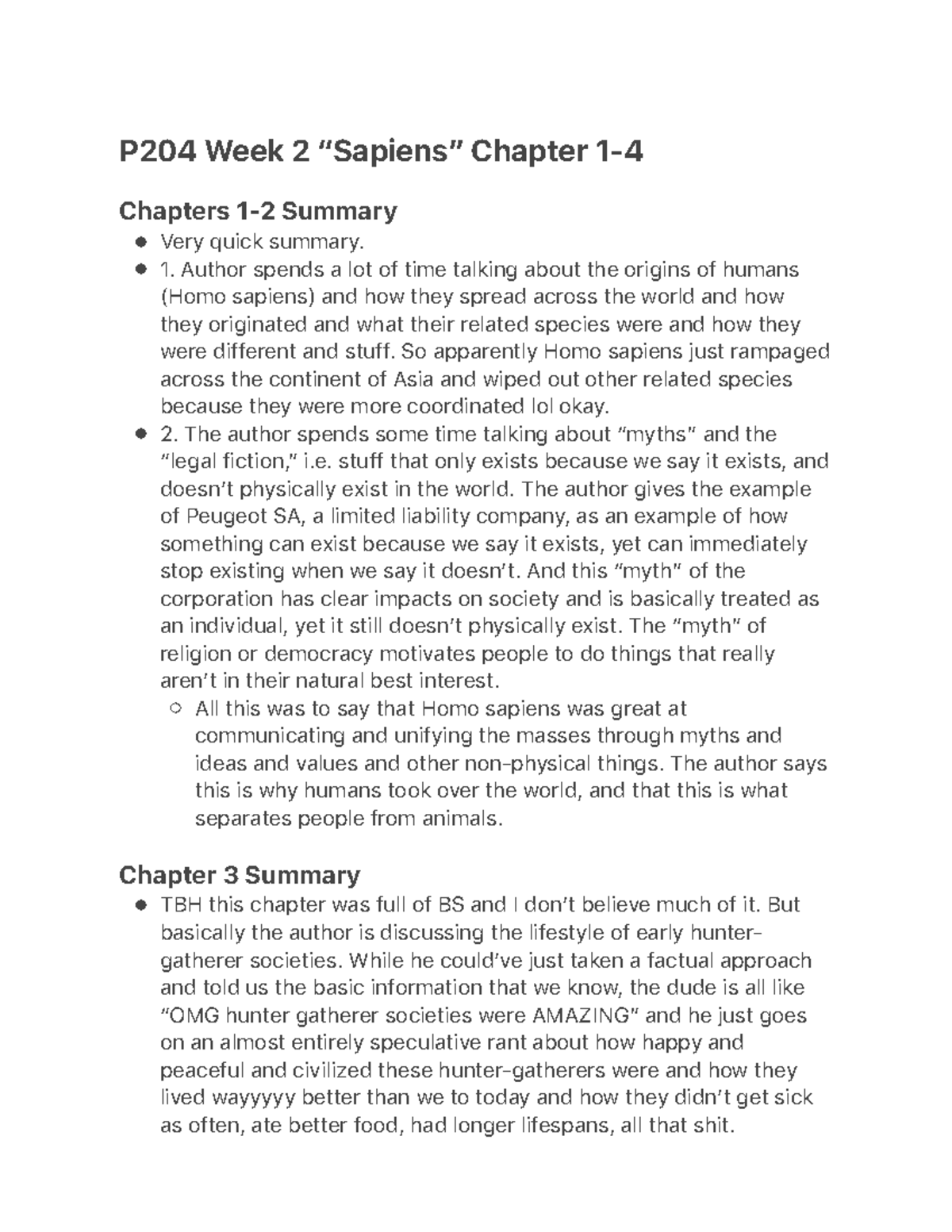 P204 Week 2 “Sapiens” Chapter 1-4 - P204 Week 2 “Sapiens” Chapter 1 ...