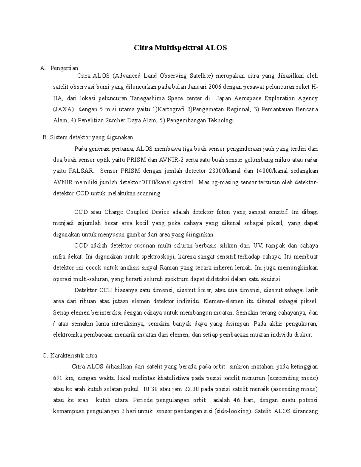Citra Multispektral ALOS - Pengertian Citra ALOS (Advanced Land ...