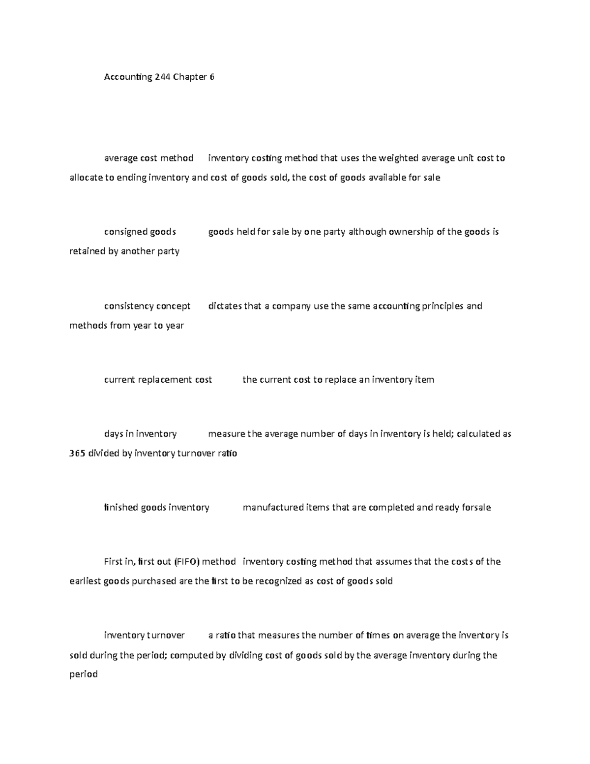 Accounting 244 Chapter 6 - Accounting 244 Chapter 6 average cost method inventory costing method ...