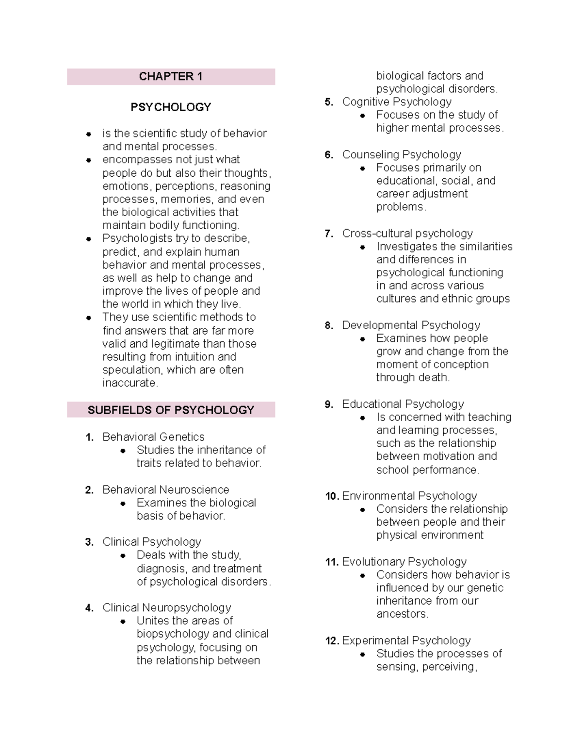 ITP reviewer chap 1-5 - Summary Psychology - an Exploration - CHAPTER 1 ...