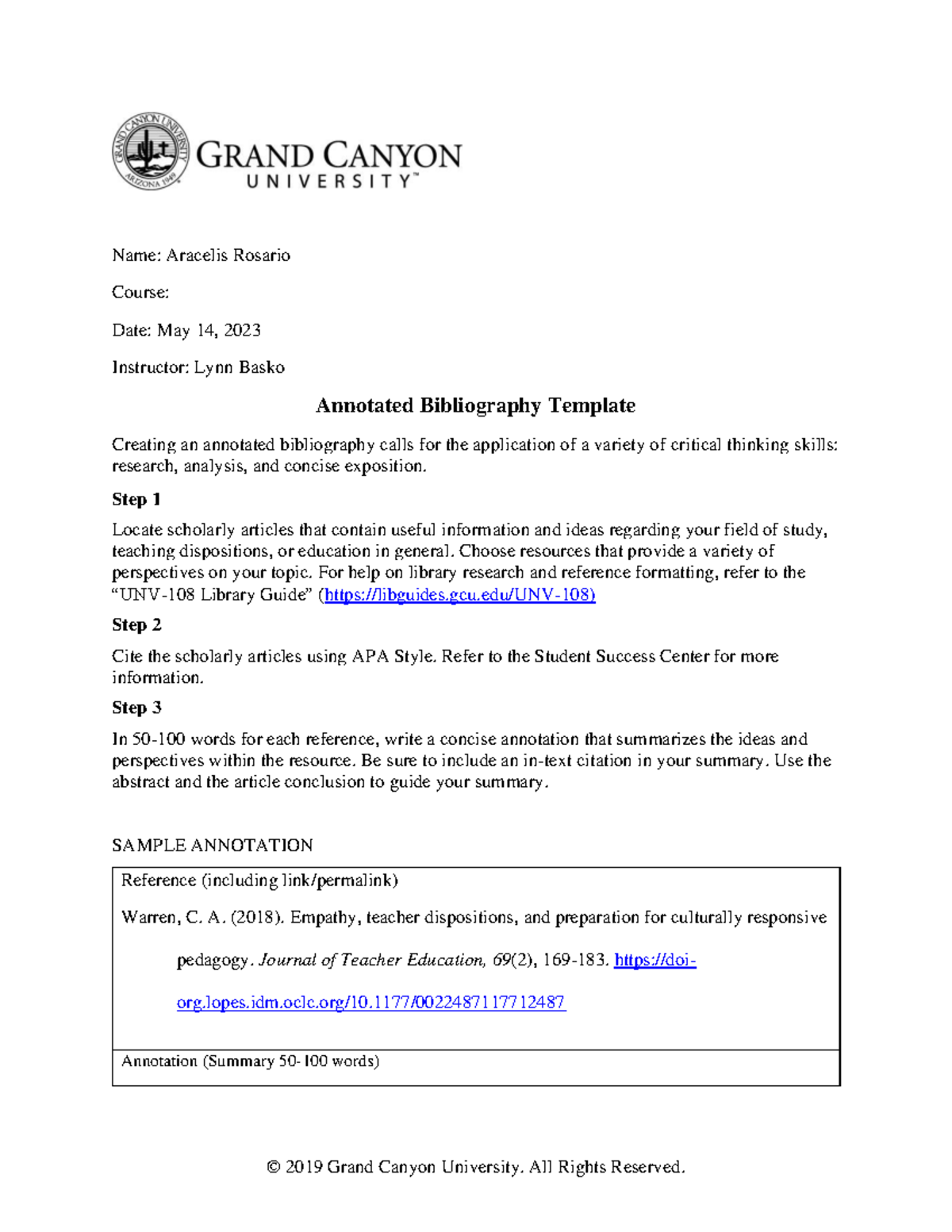 Annotated Bibliography - Step 1 Locate scholarly articles that contain ...