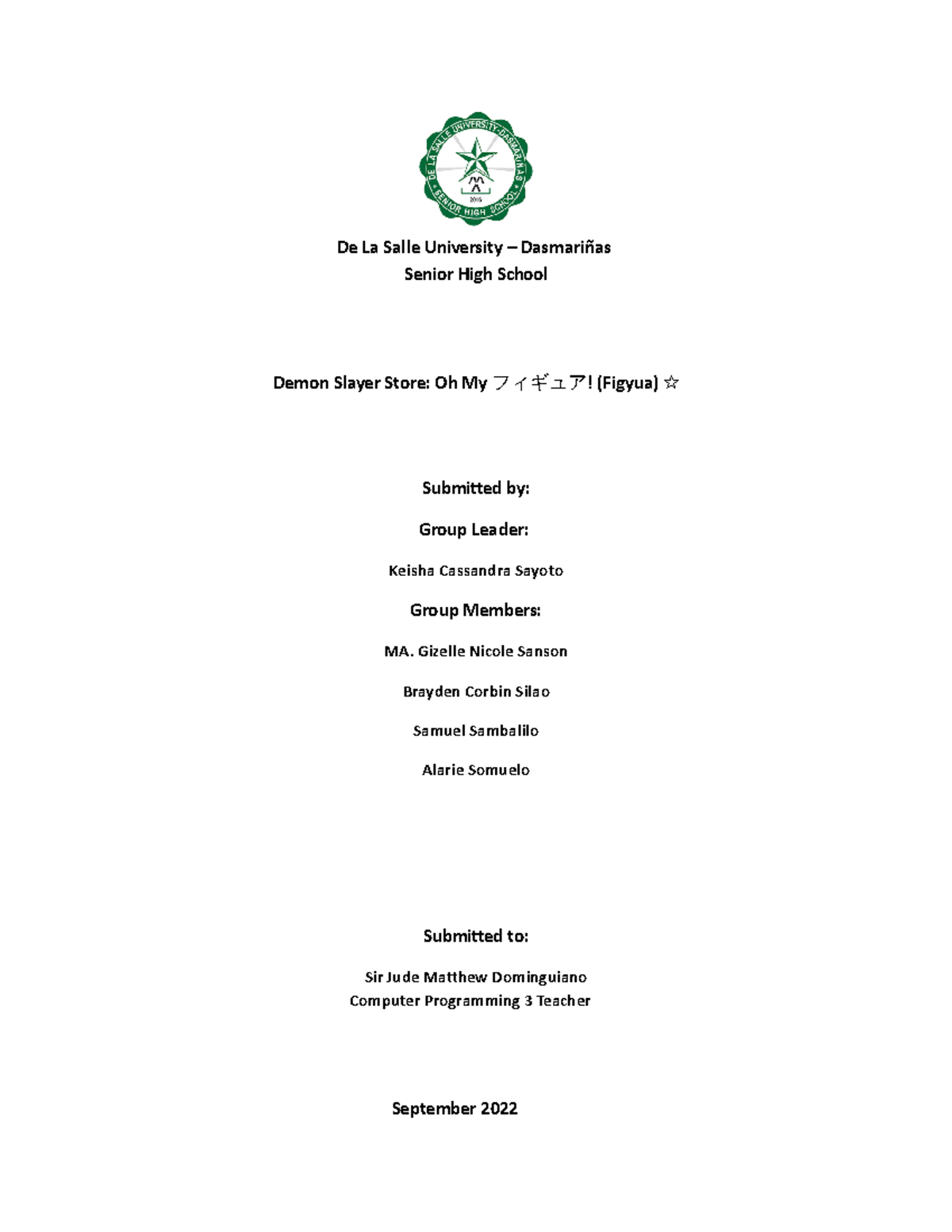 PROG3 Section Group NO Project Title - De La Salle University ...