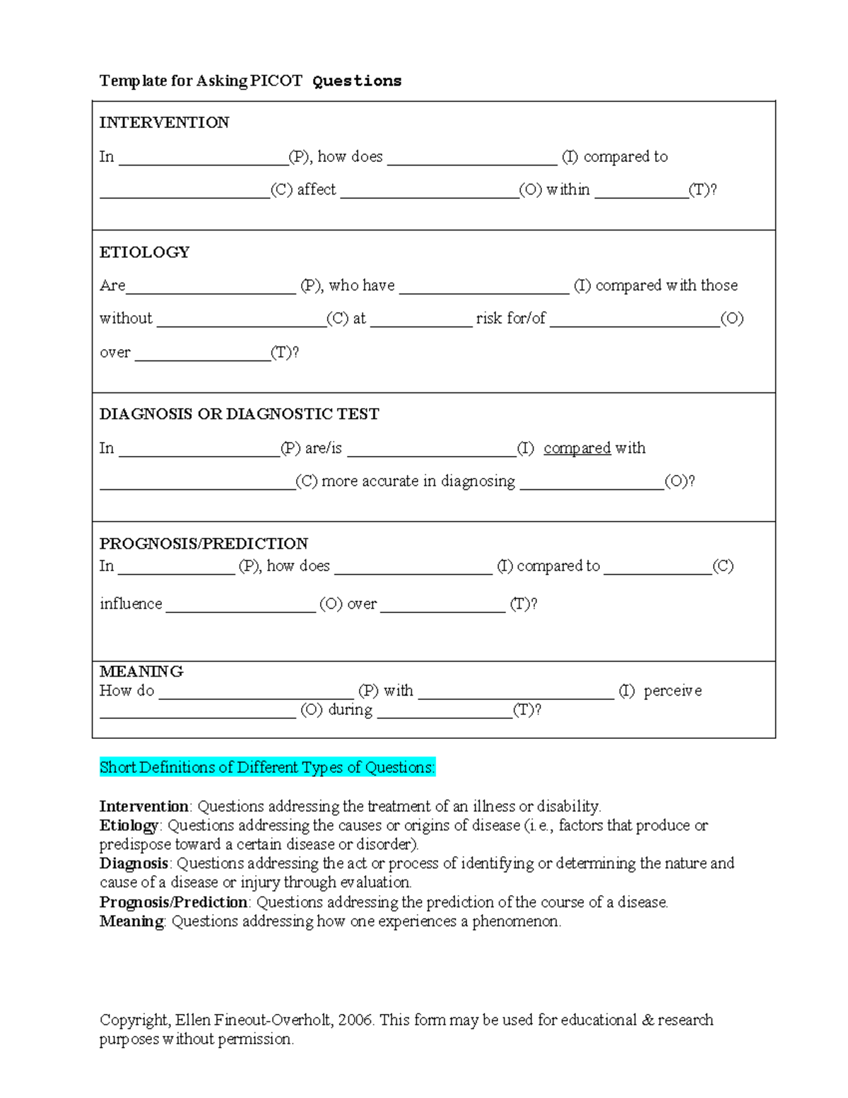 Template for Asking Picot Questions - Template for Asking PICOT ...