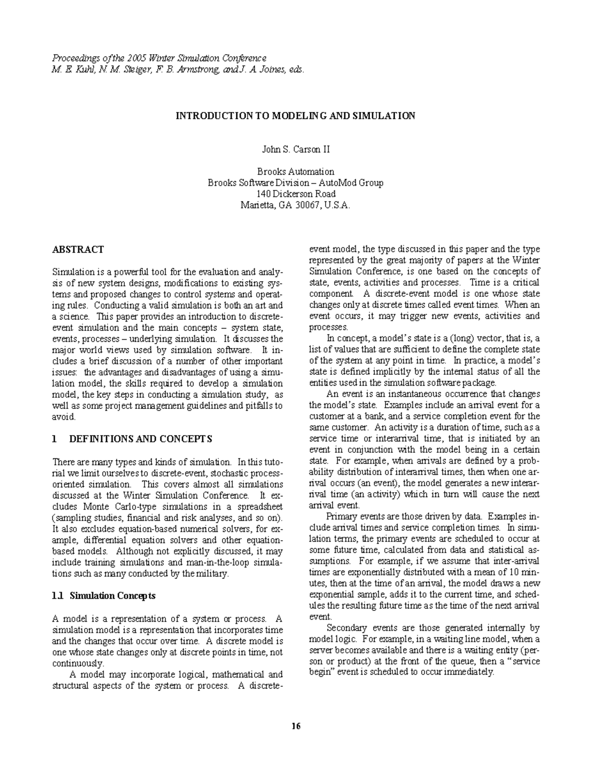 Simulation Carson - modelado y simulasion - Proceedings of the 2005 Winter Simulation Conference ...