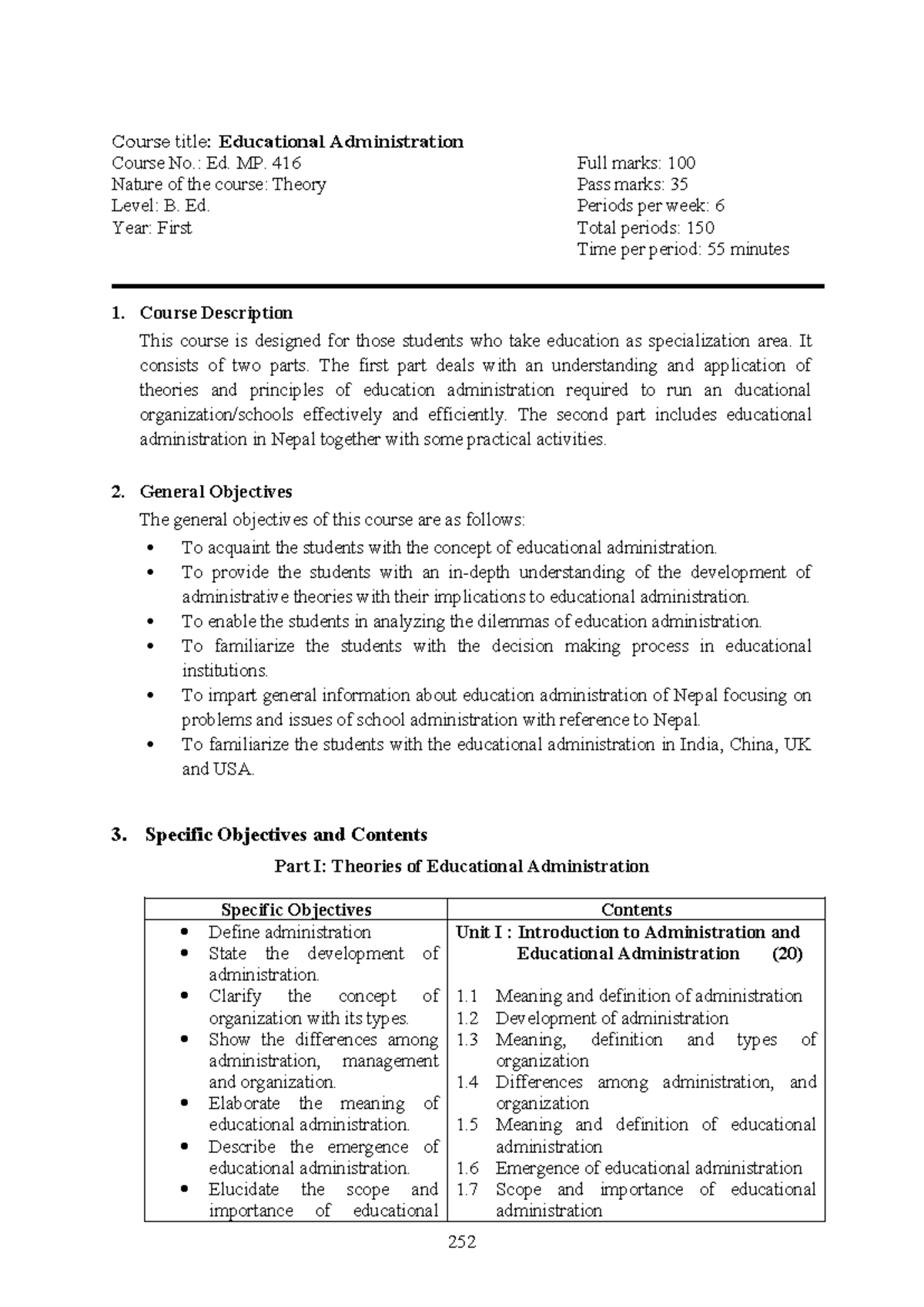 Ed. PM. 416 Administration - Course title: Educational Administration ...