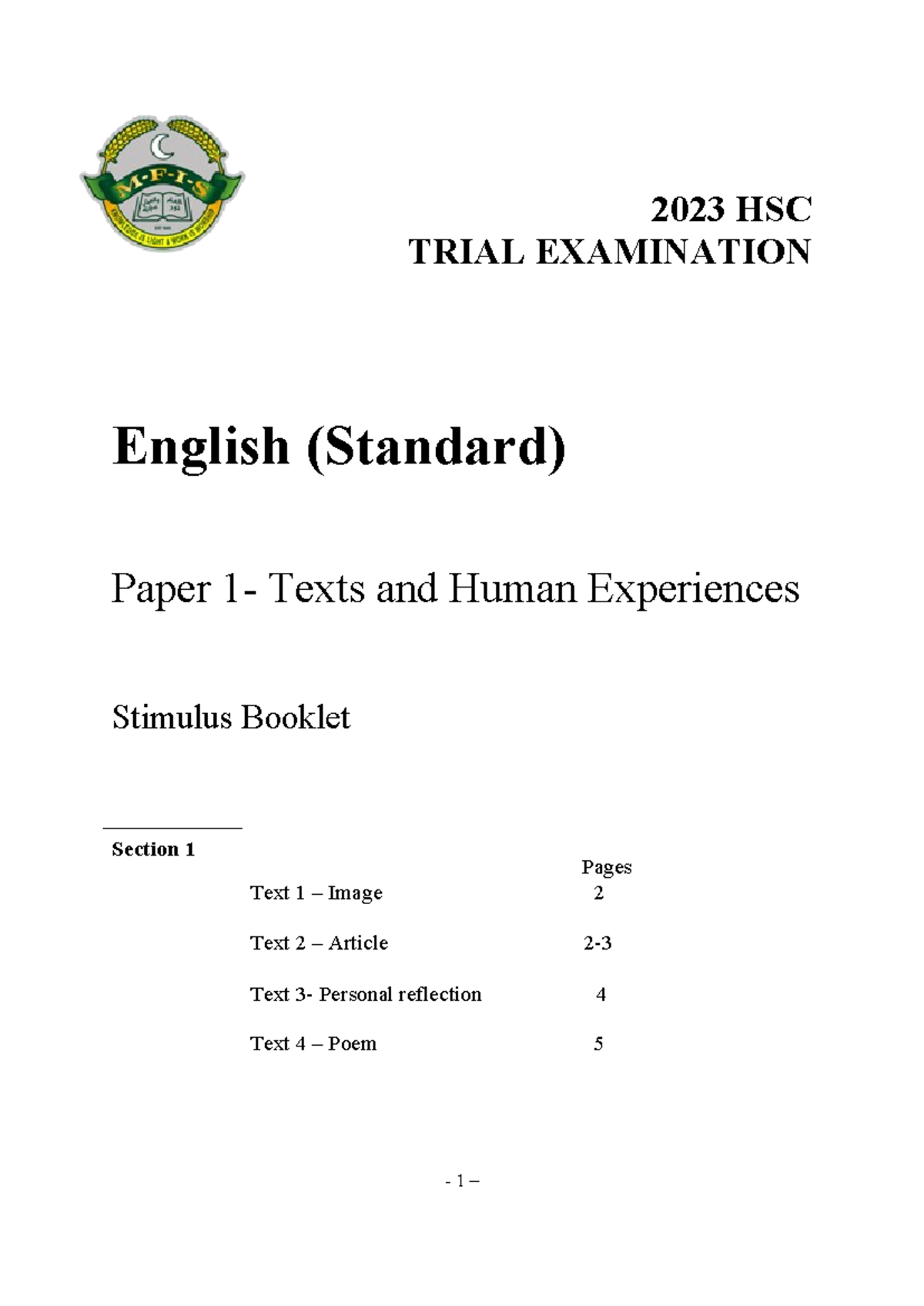 2023 HSC Trial Standard Paper 1 Stimulus Paper - 2023 HSC TRIAL ...
