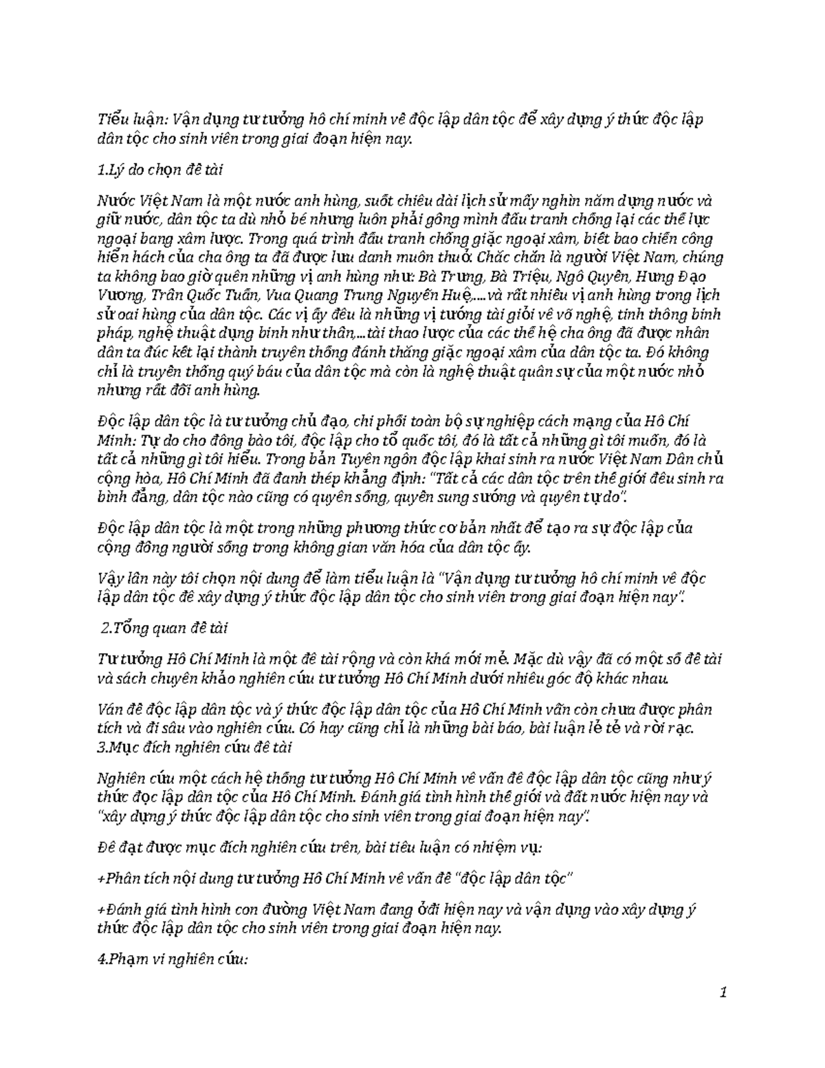 Tiểu luận tư tưởng HCM - Ti u lu n: V n d ng t t ng hồ chí minh về đ c l p dân t c đ ể ậ ậ ụ ư ...