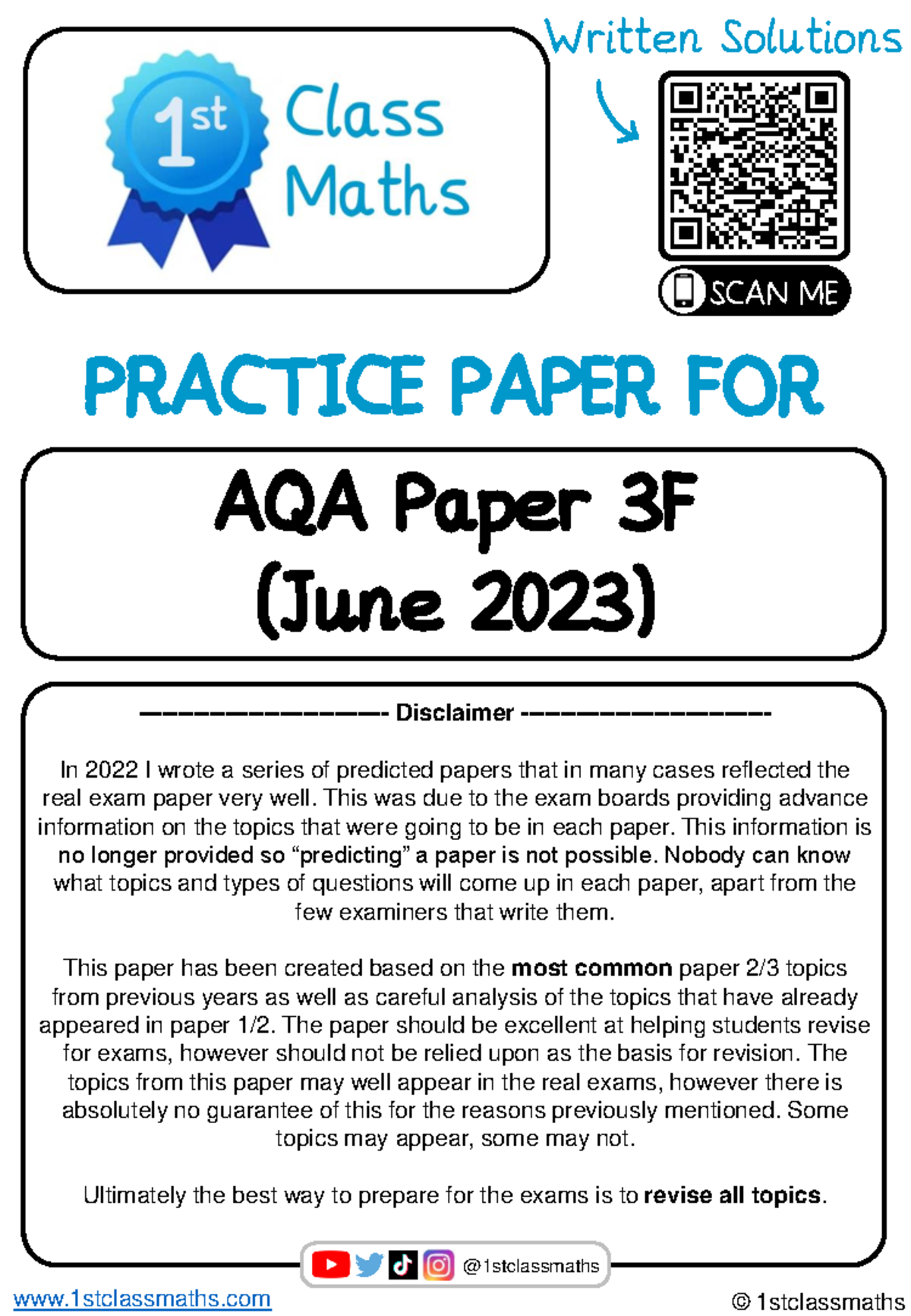 Paper 3F AQA June 23 - (June 2023) AQA Paper 3F - Disclaimer - In 2022 ...