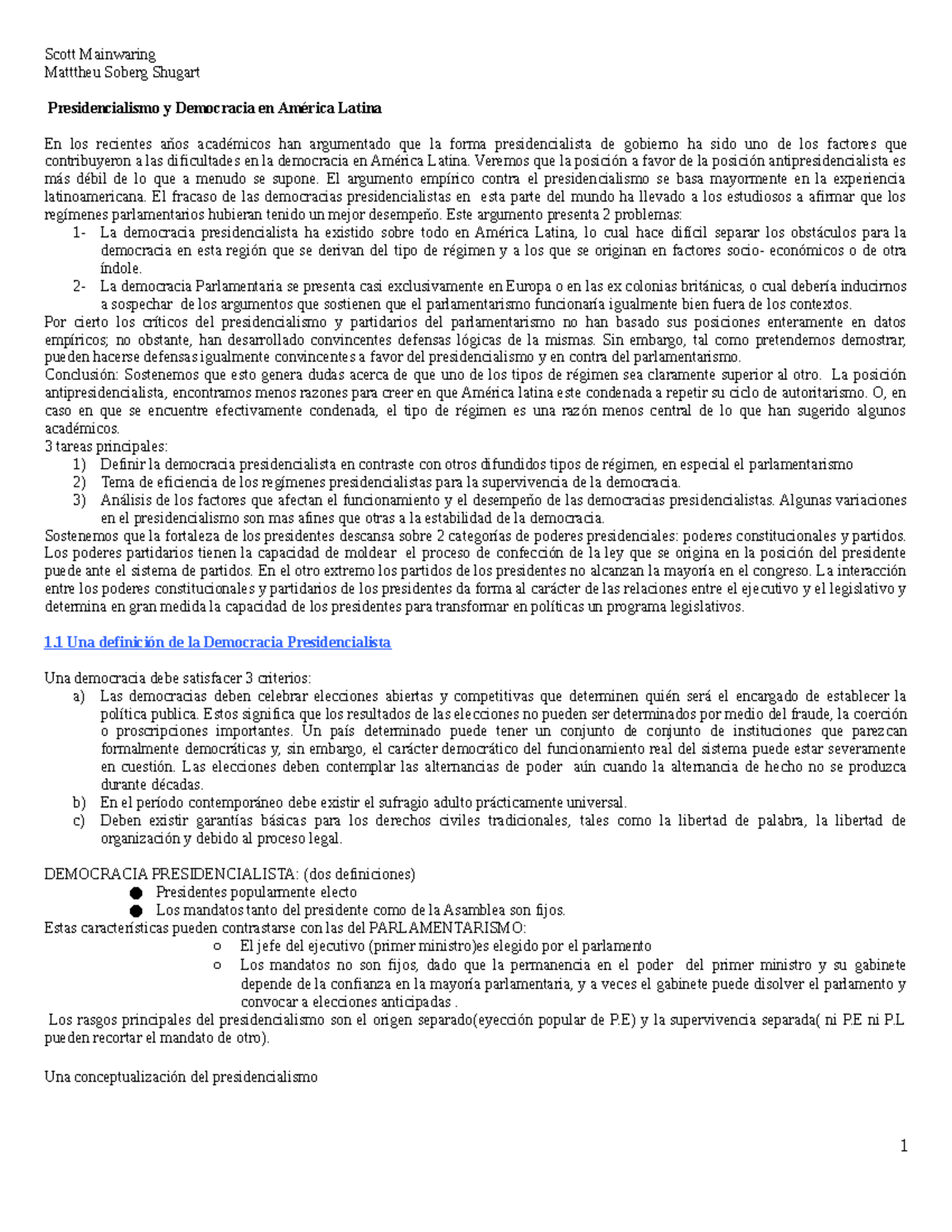 Mainwaring y Shugart - Presindecialismo - Scott Mainwaring Matttheu ...