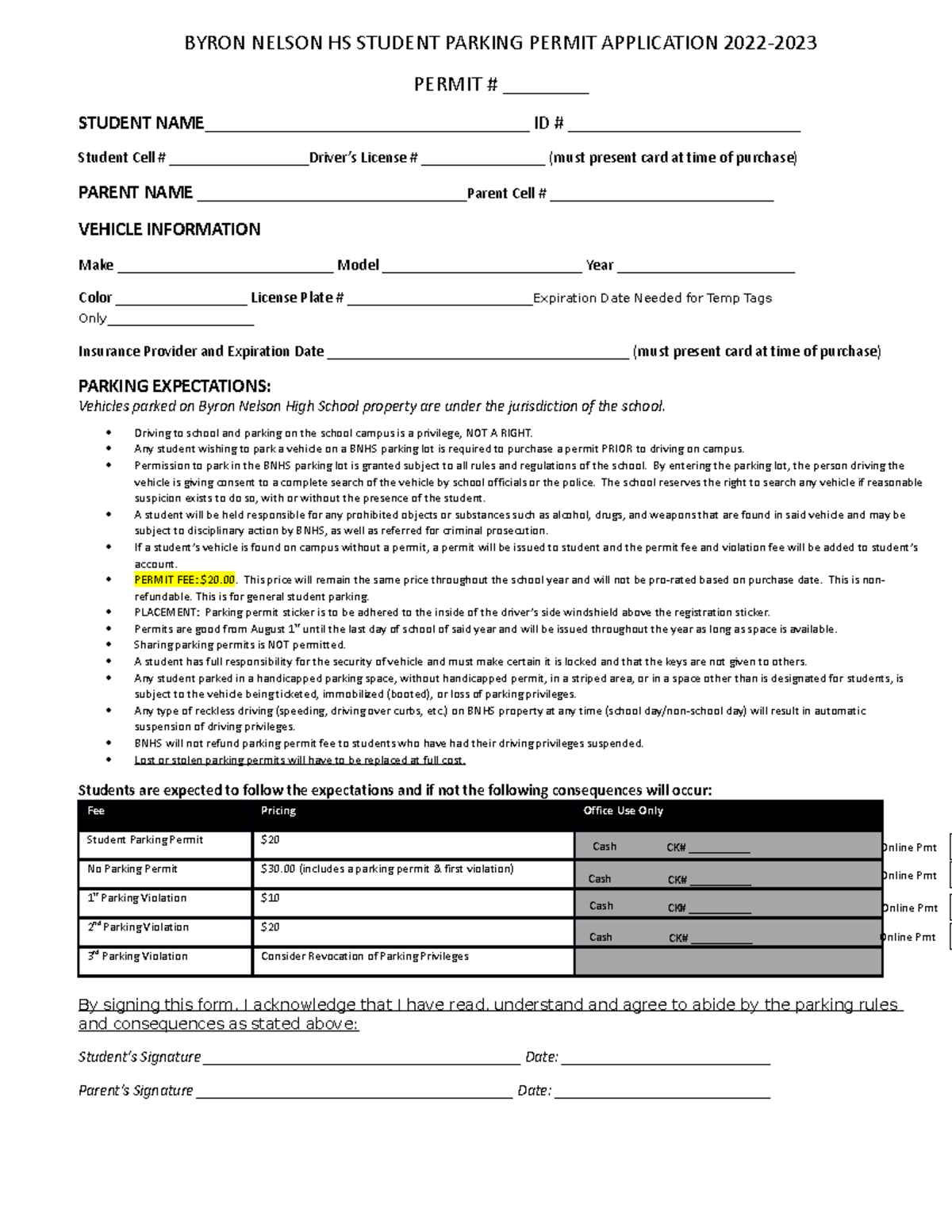 Parking Permit Application General 22 23 BYRON NELSON HS STUDENT parking-permit-application-general-22-23-byron-nelson-hs-student