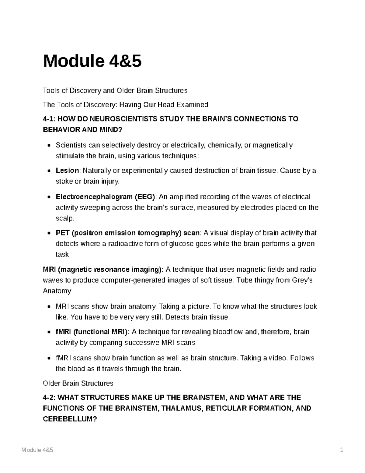 Module 45 - In class lecture notes over readings, not worth points ...