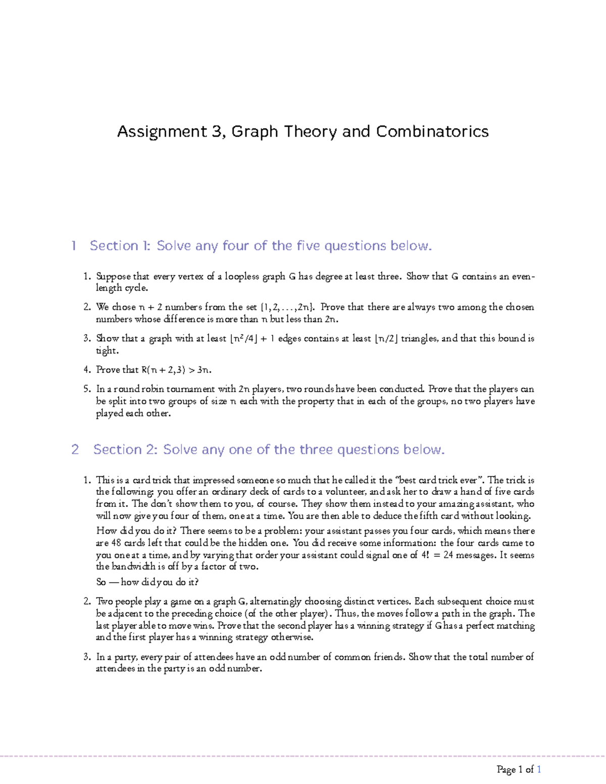 Assignment - Practice tutorial shared by professor - Assignment 3, Graph Theory and ...