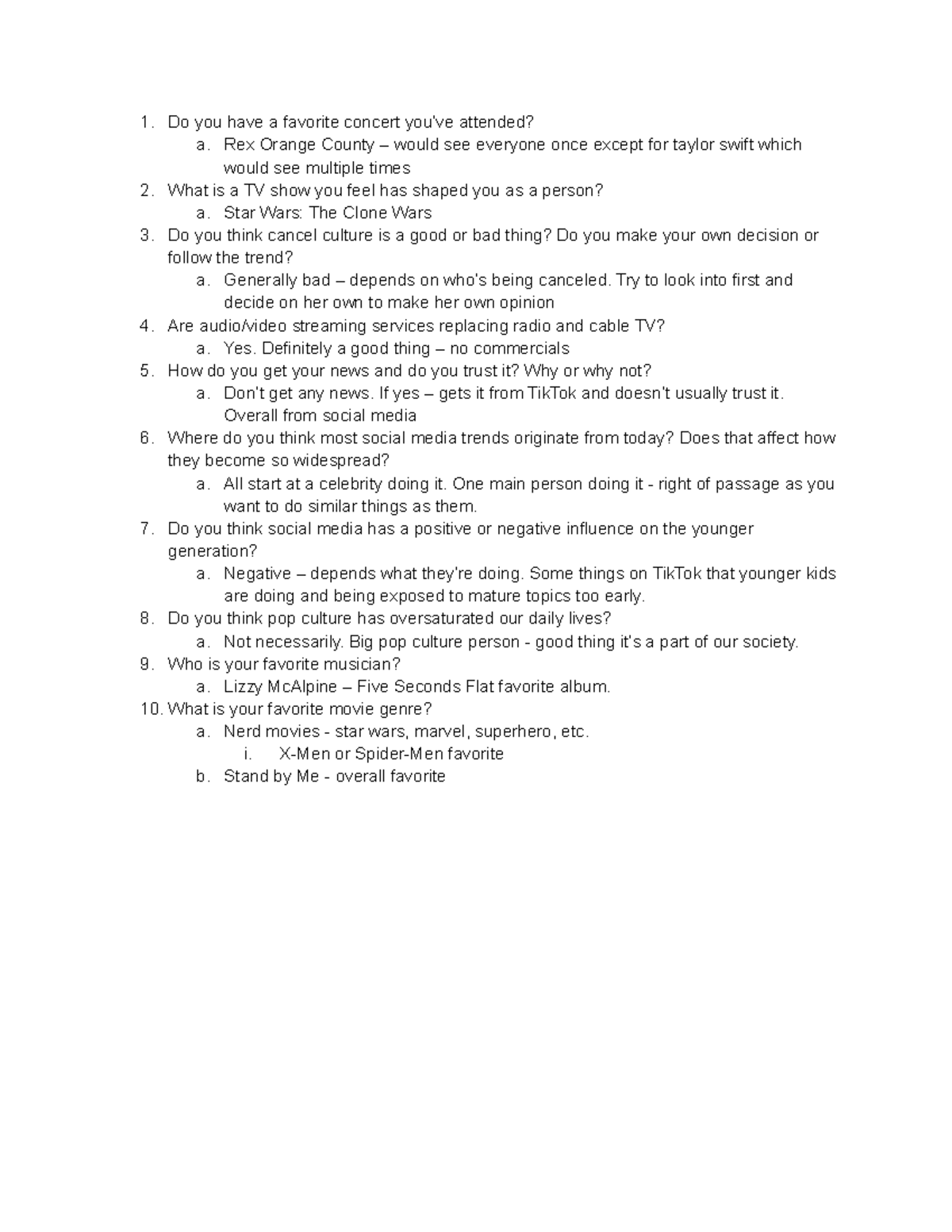 Interview Questions - Do you have a favorite concert you’ve attended? a ...
