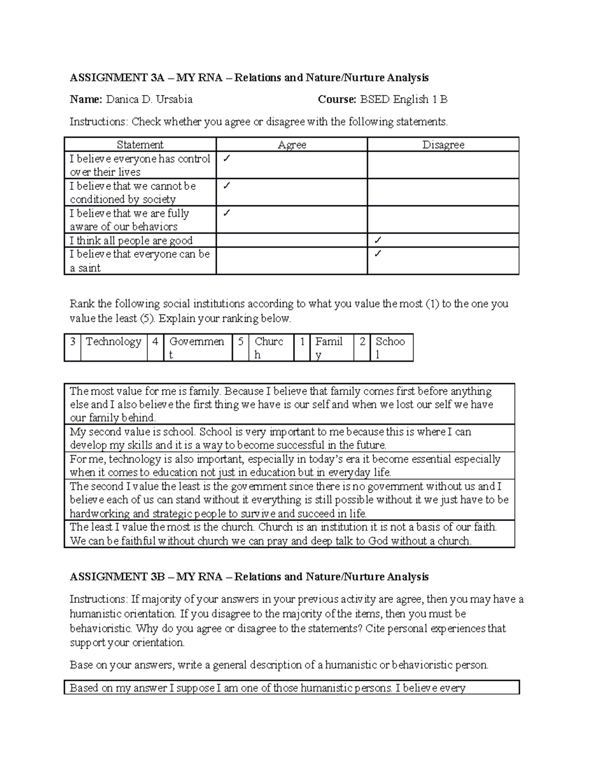 Assignment 3A-B RNA - ASSIGNMENT 3A – MY RNA – Relations and Nature ...