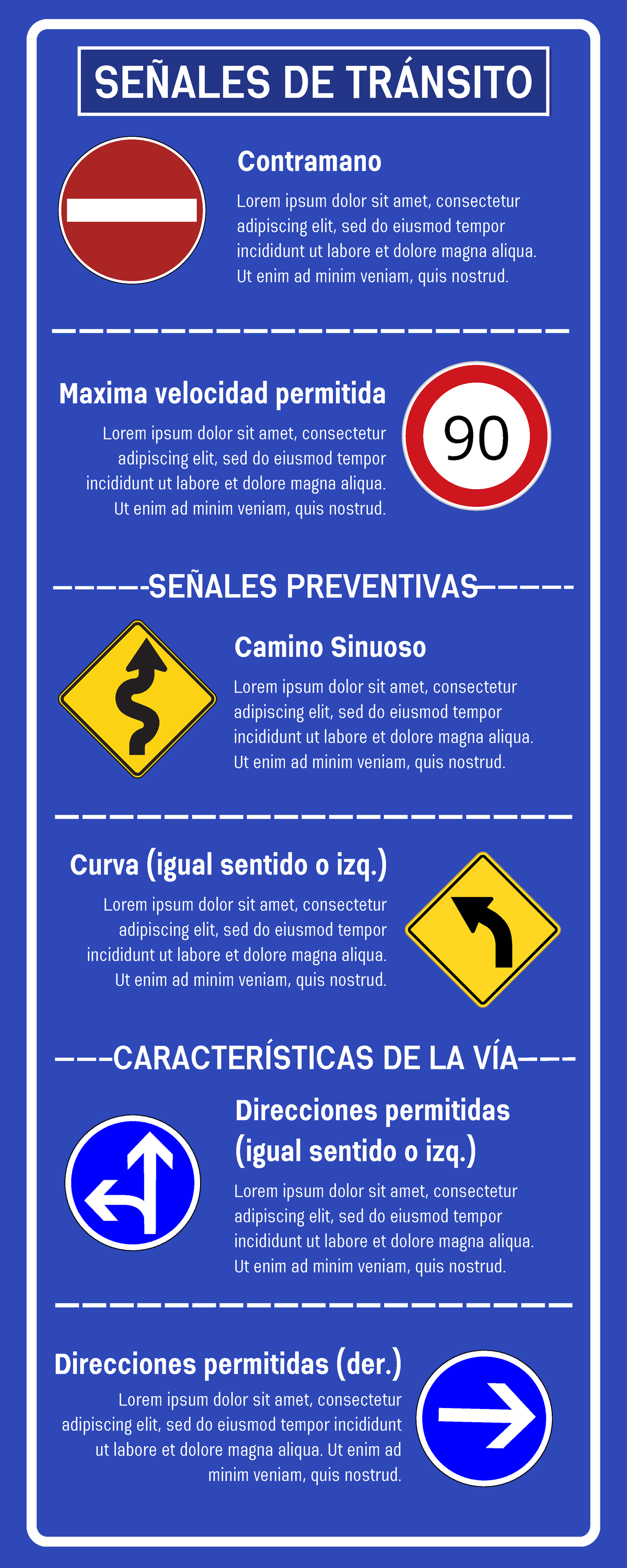 Infografía Señales de Tránsito Informativa Clásica Simple Azul y Blanco ...